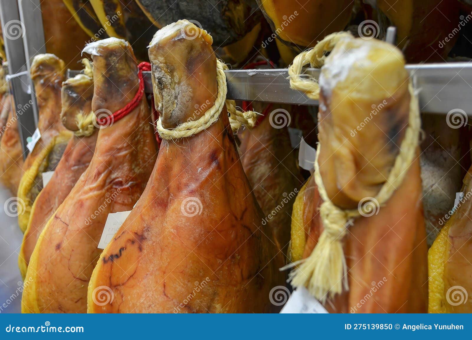Shelf of Iberian Ham Shoulders during the Curing Process Stock Photo ...