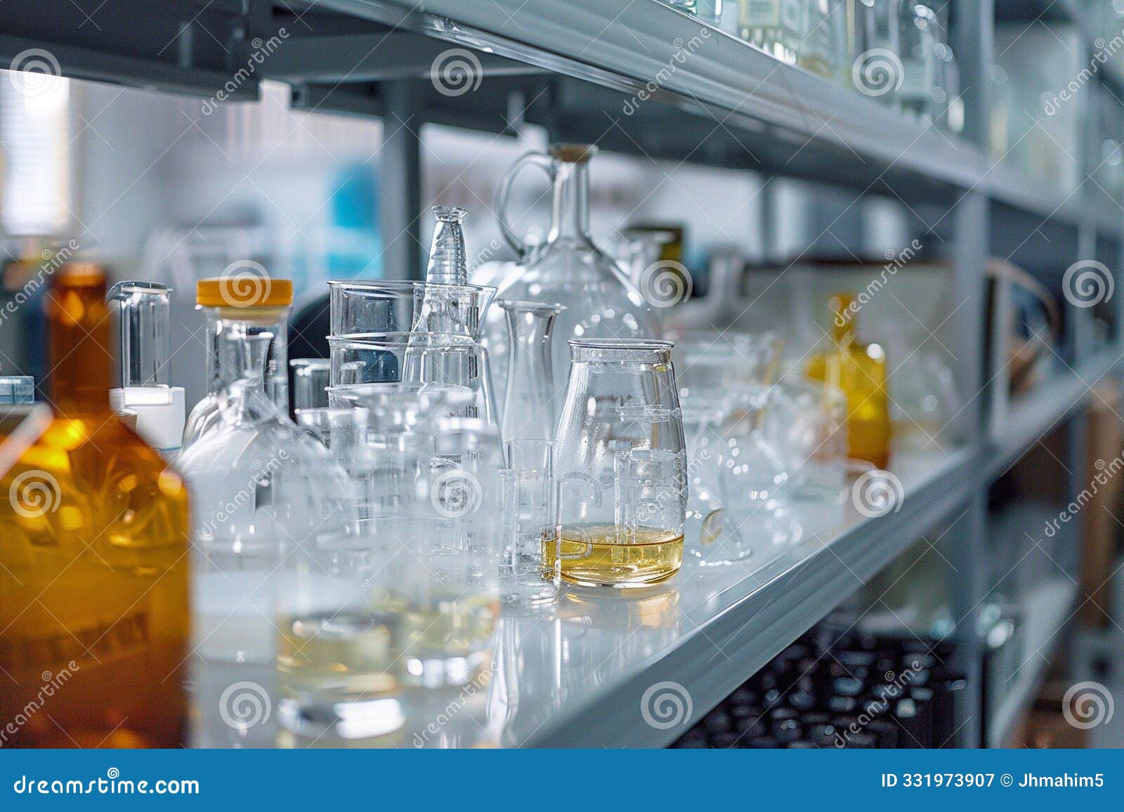 Glassware on a Laboratory Shelf Stock Illustration - Illustration of ...
