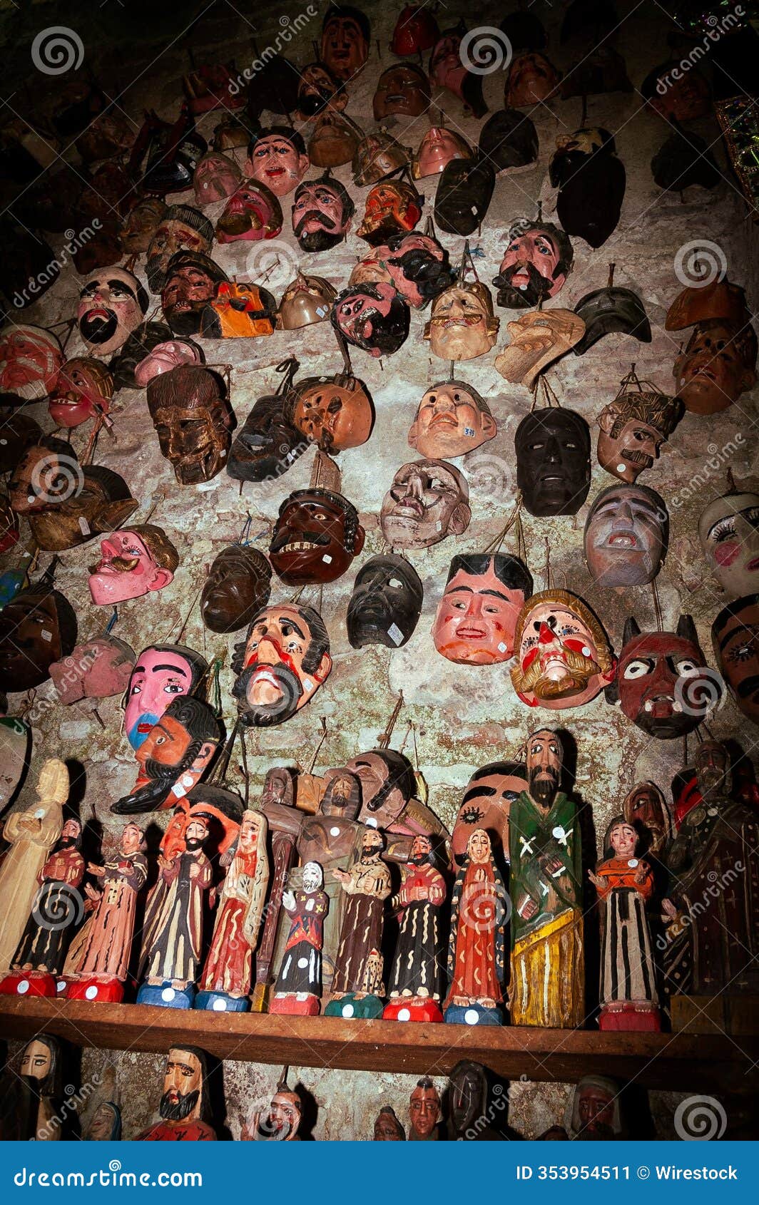 Shelf with Masks on Display Editorial Photo - Image of decoration ...