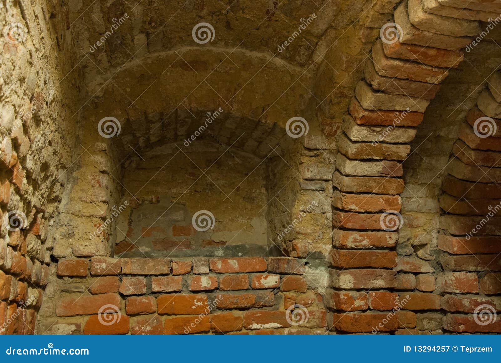 Shelf in medieval cellar stock image. Image of brick - 13294257