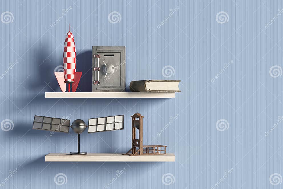 Shelf with objects stock illustration. Illustration of organization ...