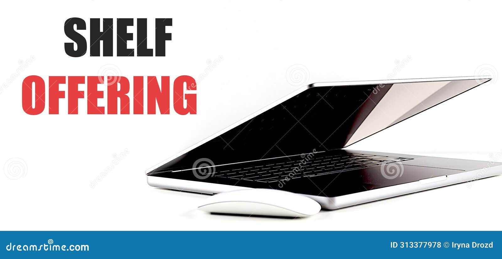 SHELF OFFERING Text on White Background with Laptop and Mouse Stock ...