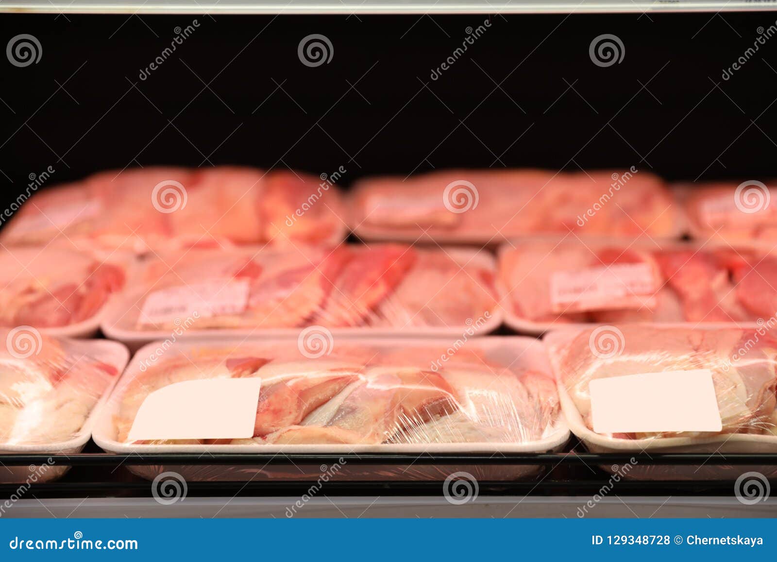 Shelf with Packed Chicken Meat in Supermarket Stock Photo - Image of ...