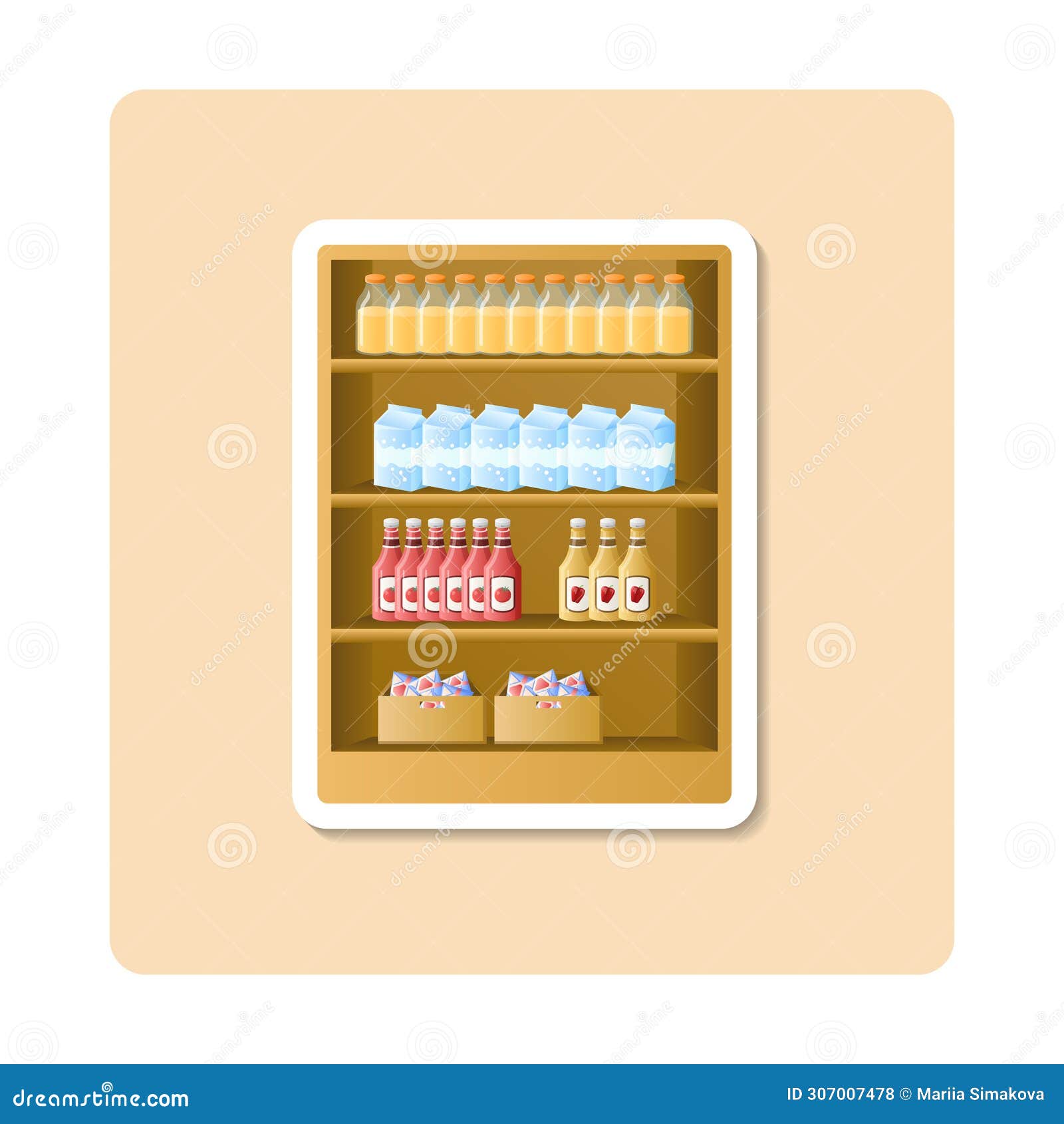 Shelf with Product Sticker Illustration. Package, Bottle, Box, Rack ...