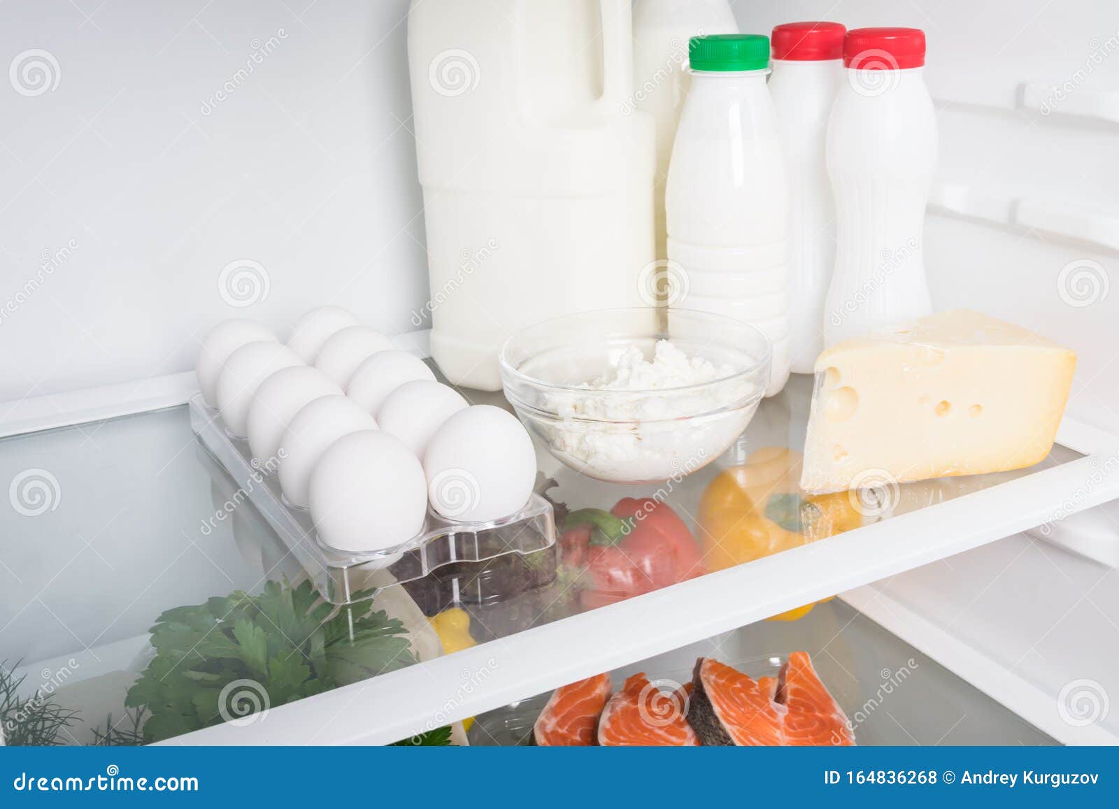 On the Shelf in the Refrigerator are Dairy Products and Cheeses Stock ...