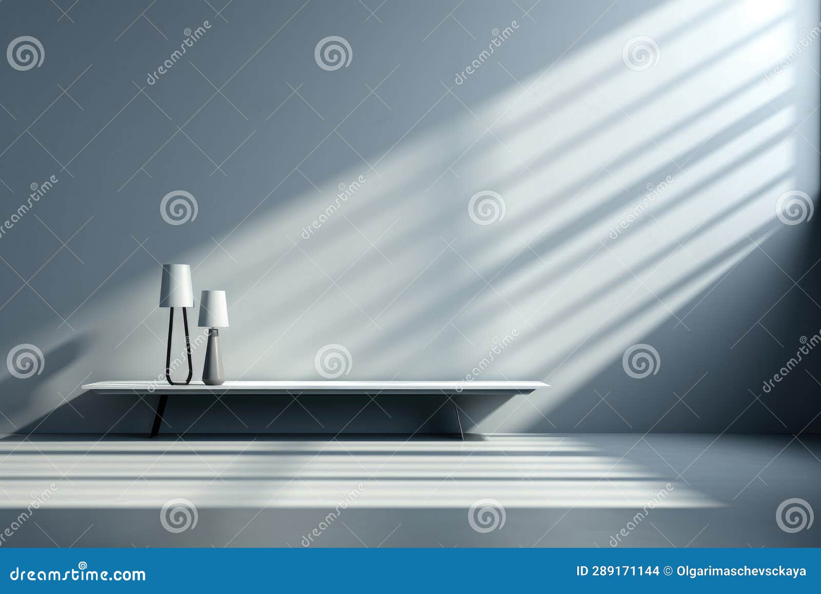 Shelf in a Room with Two Table Lamps and Shadows on the Wall. Creative ...