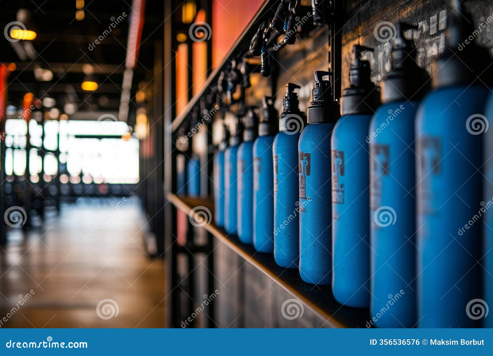 On a Shelf, a Sequence of Blue Water Filter Cylinders Visually ...