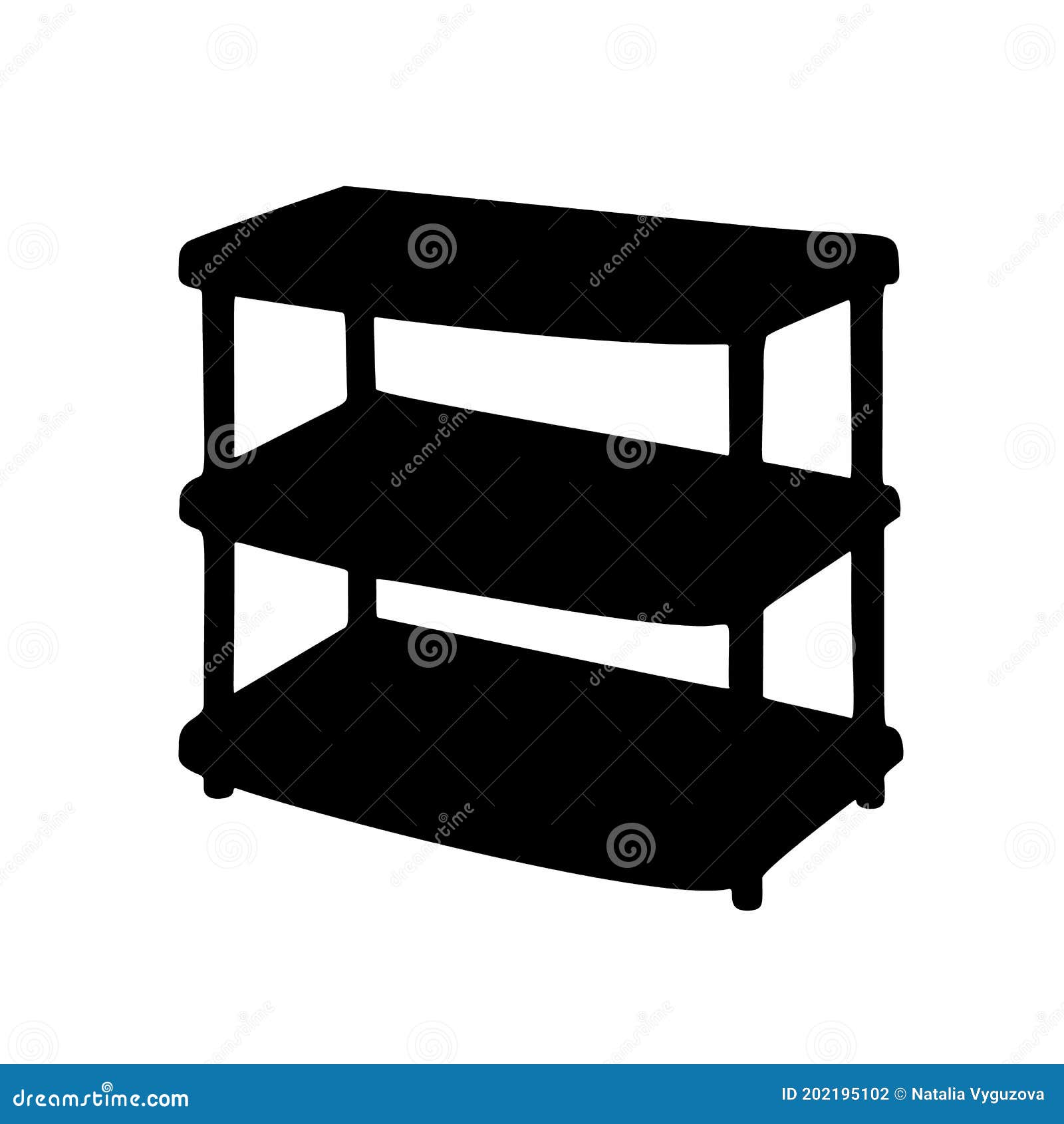 Shoe Shelf In Three Tiers. Low And Wide Shoe Rack. Cartoon Vector ...