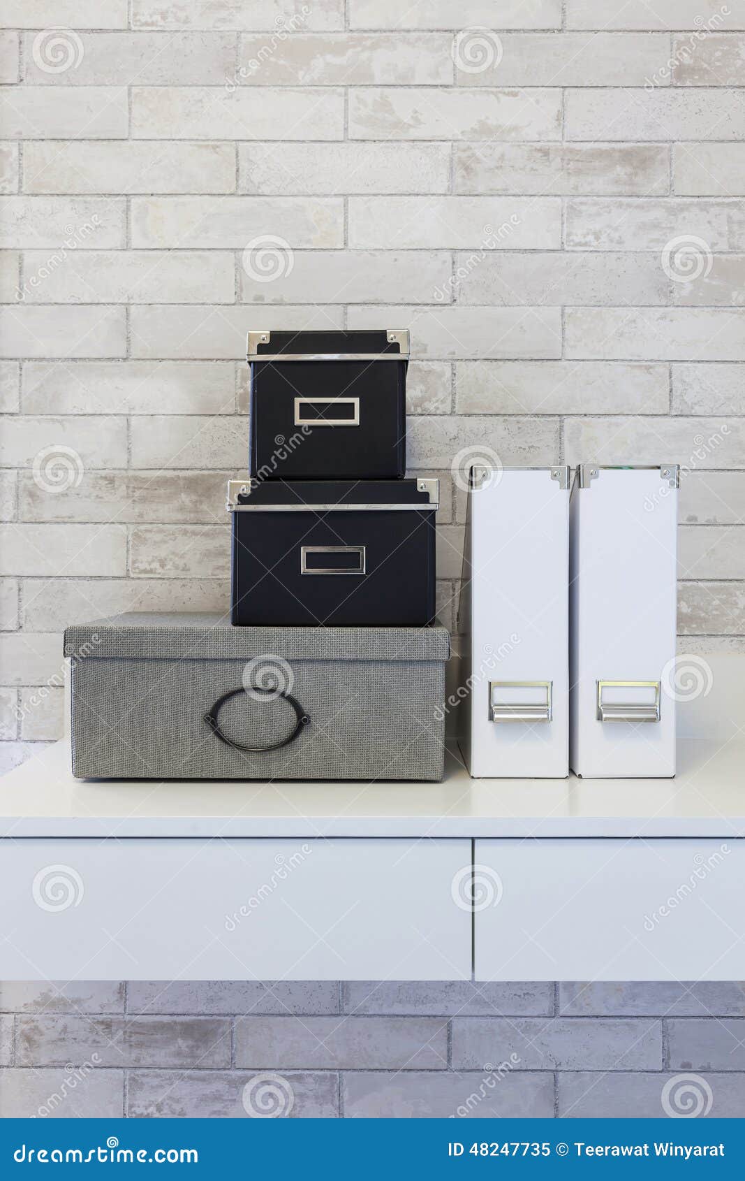 Shelf with Storage Boxes Folders Stock Image - Image of decoration ...