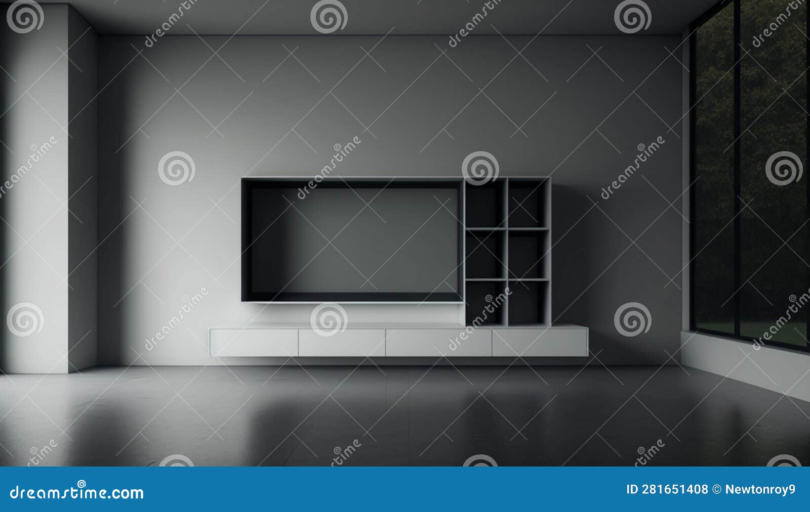 Shelf Tv in Modern Empty Room, Minimal Design. Generative AI Stock ...