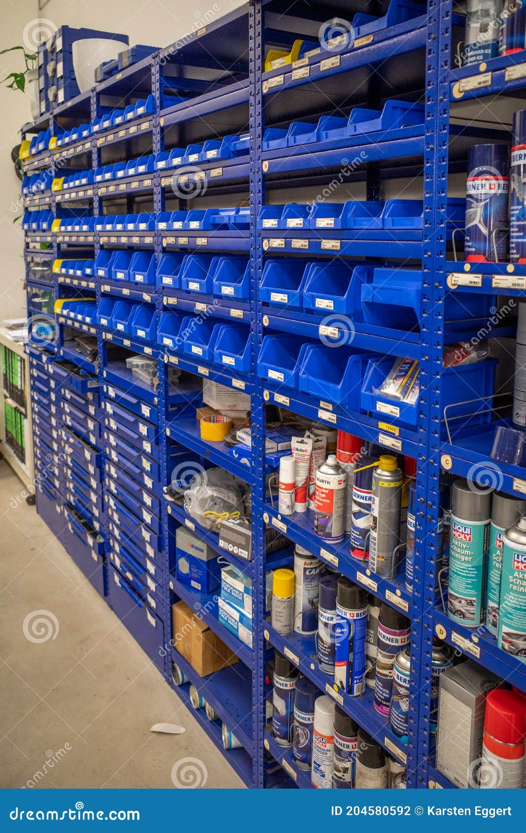 Shelf Wall with Various Spare Parts is Located in a Car Workshop ...