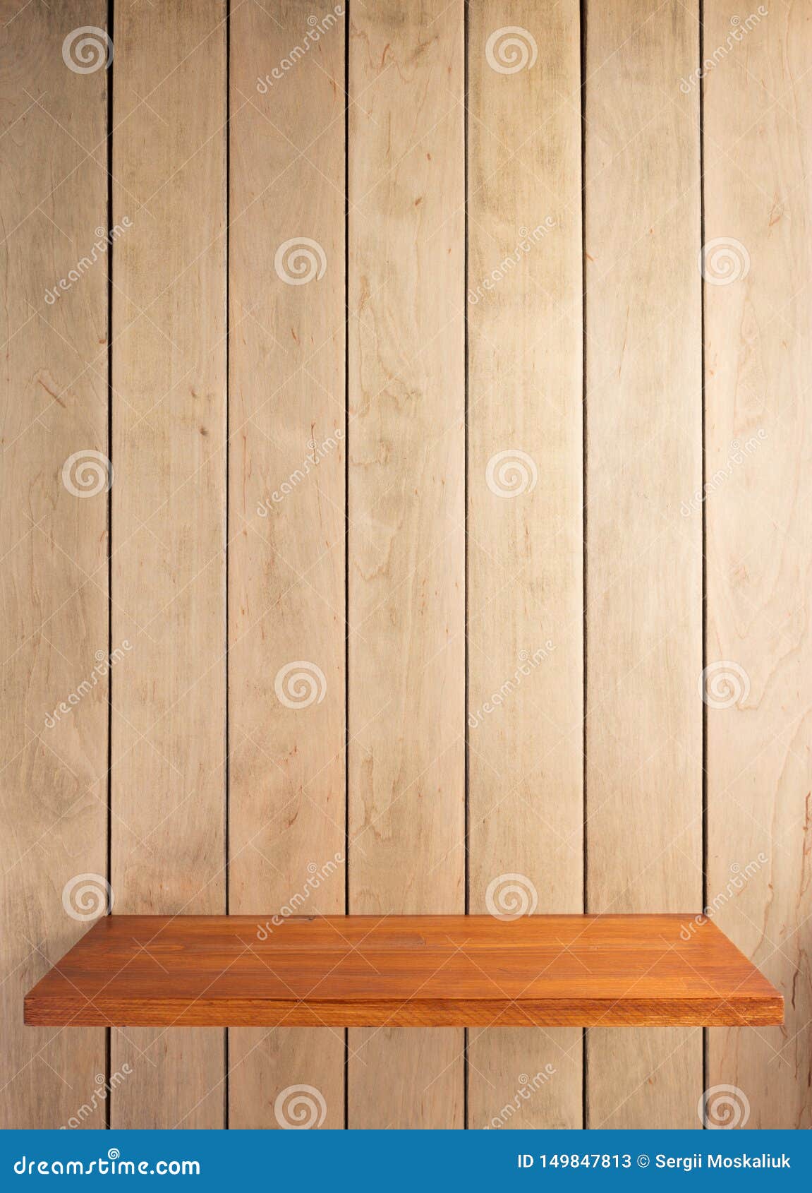 Shelf and Wooden Wall Background Texture Stock Image - Image of table ...