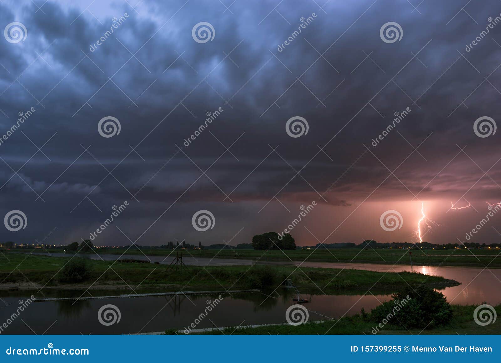 Shelfcloud and Lightning from a Severe Thunderstorm Near a River at ...
