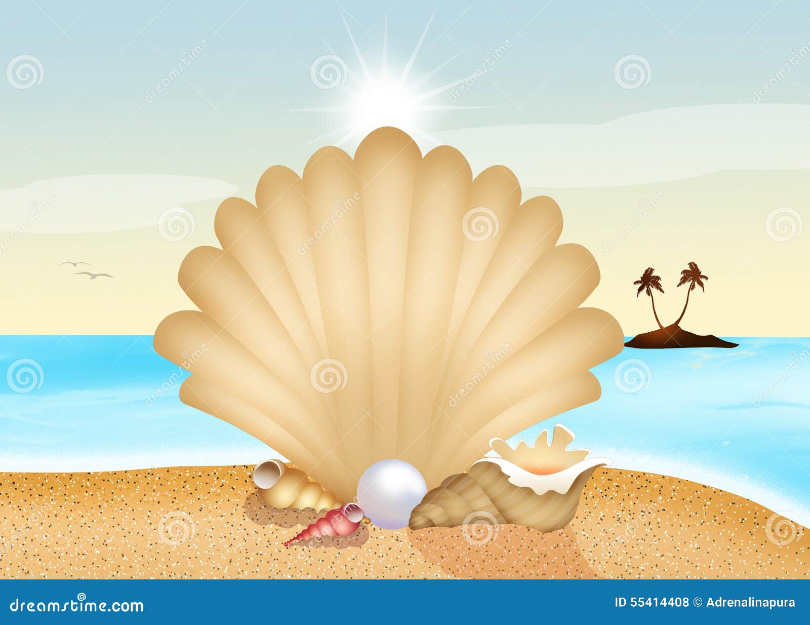 Shell on the beach stock illustration. Illustration of beach - 55414408