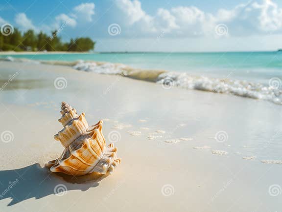 Shell on the Beach, Seashell on the White Sand Stock Photo - Image of ...
