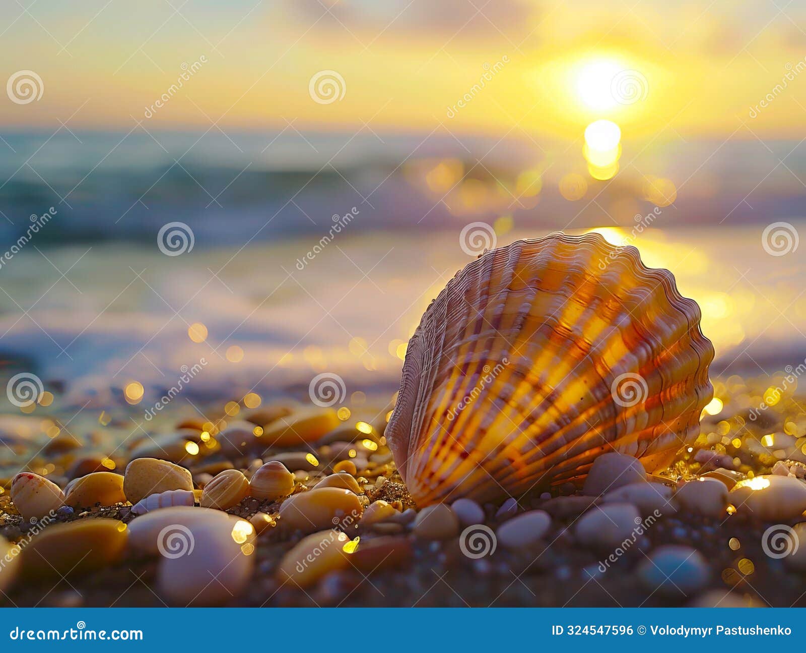 A Shell on the Beach at Sunset Stock Photo - Image of outdoor, snail ...