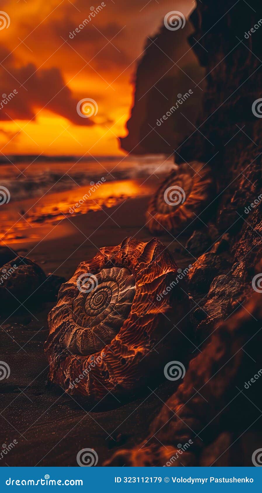 A Shell on the Beach at Sunset Stock Image - Image of shoreline ...