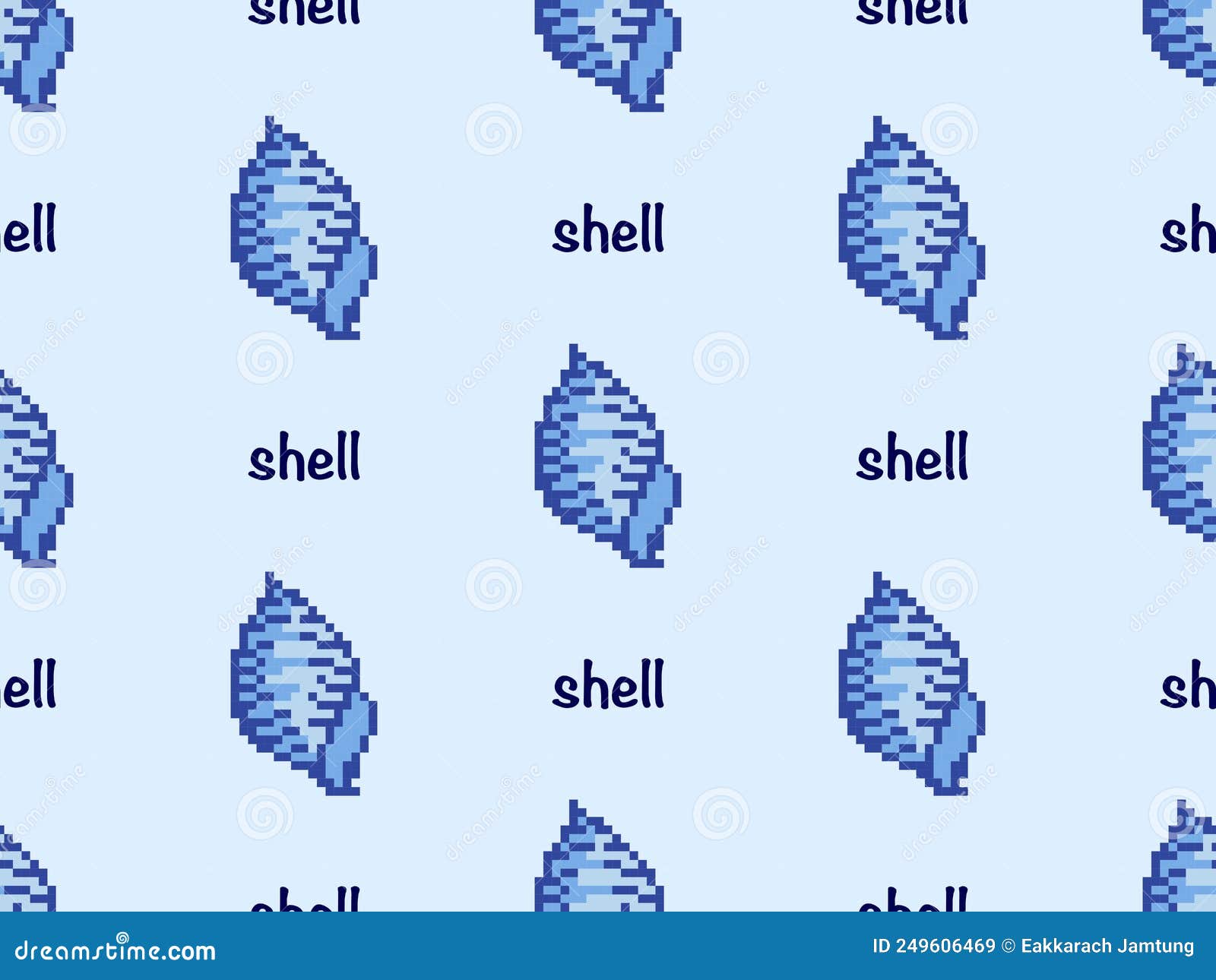 Shell Seamless Pattern on Blue Background. Pixel Style Stock ...