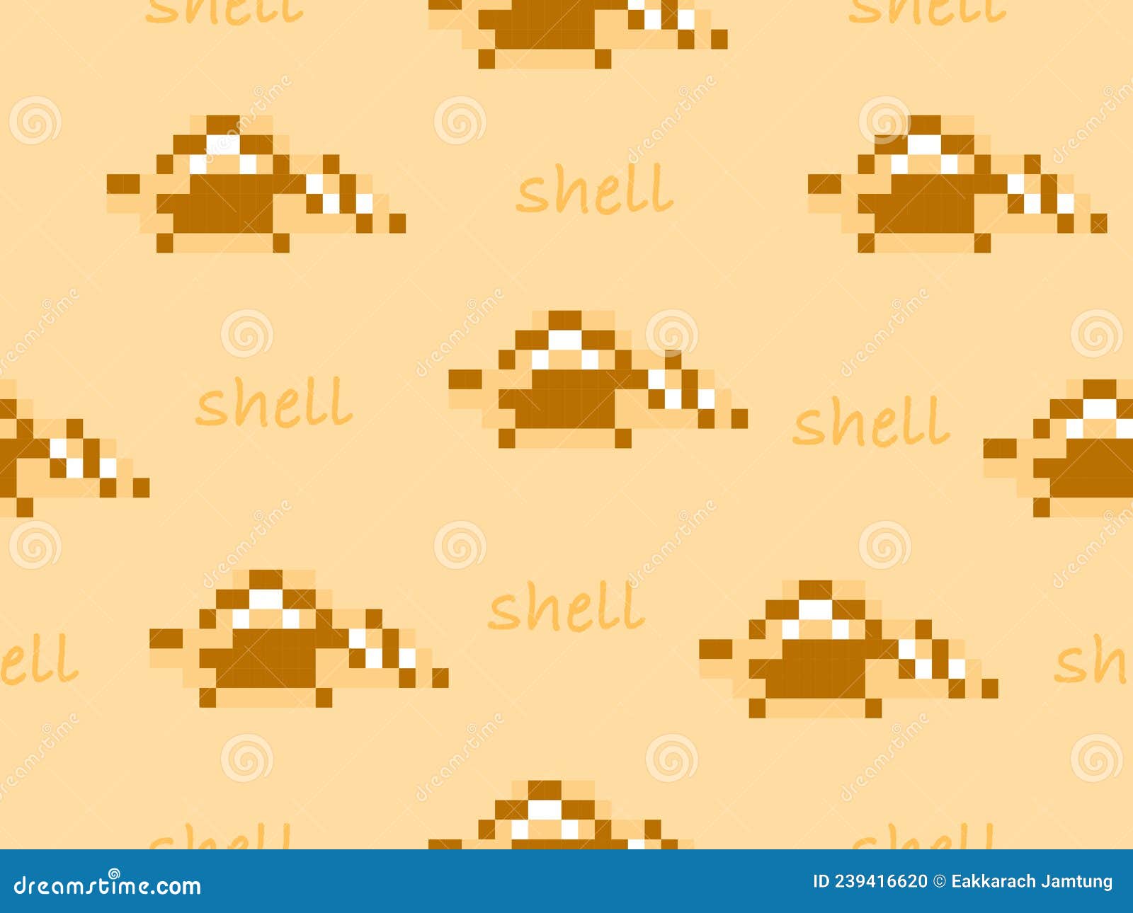 Shell Cartoon Character Seamless Pattern on Yellow Background.Pixel ...