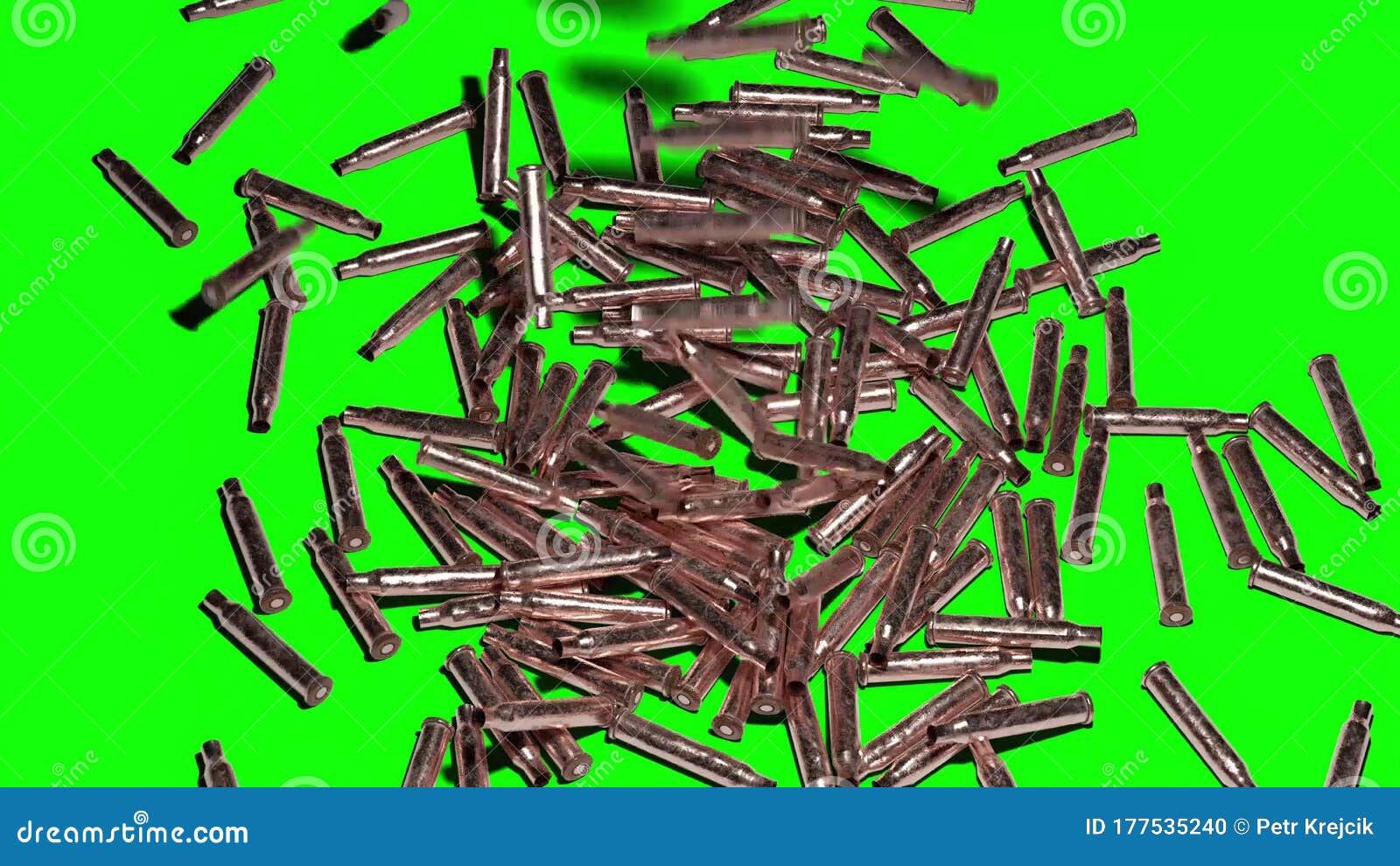 Shell Casings Falling Down On Green Screen - 3D Rendering Royalty-Free ...