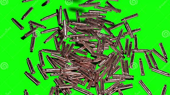 Shell Casings Falling Down on Green Screen - 3D Rendering Stock ...