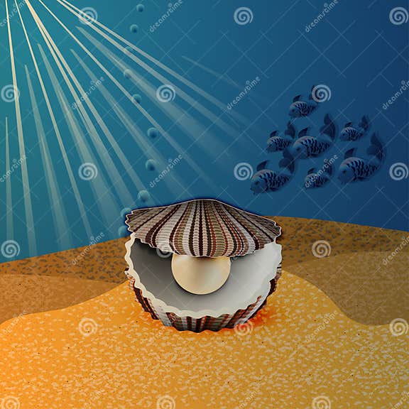 Shell con las perlas ilustración del vector. Ilustración de arena ...