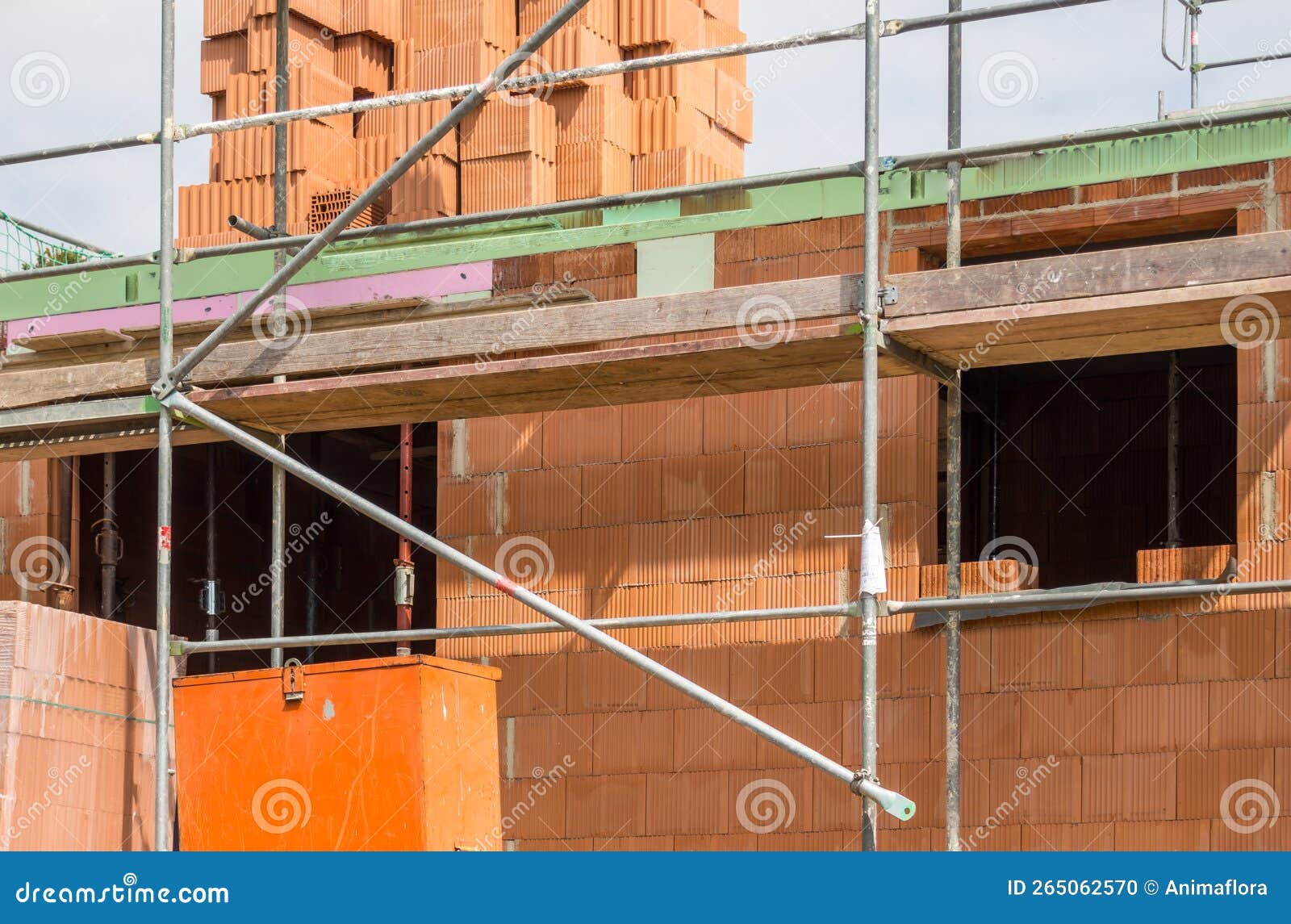 Shell Construction of a House with Scaffolding Stock Photo - Image of ...