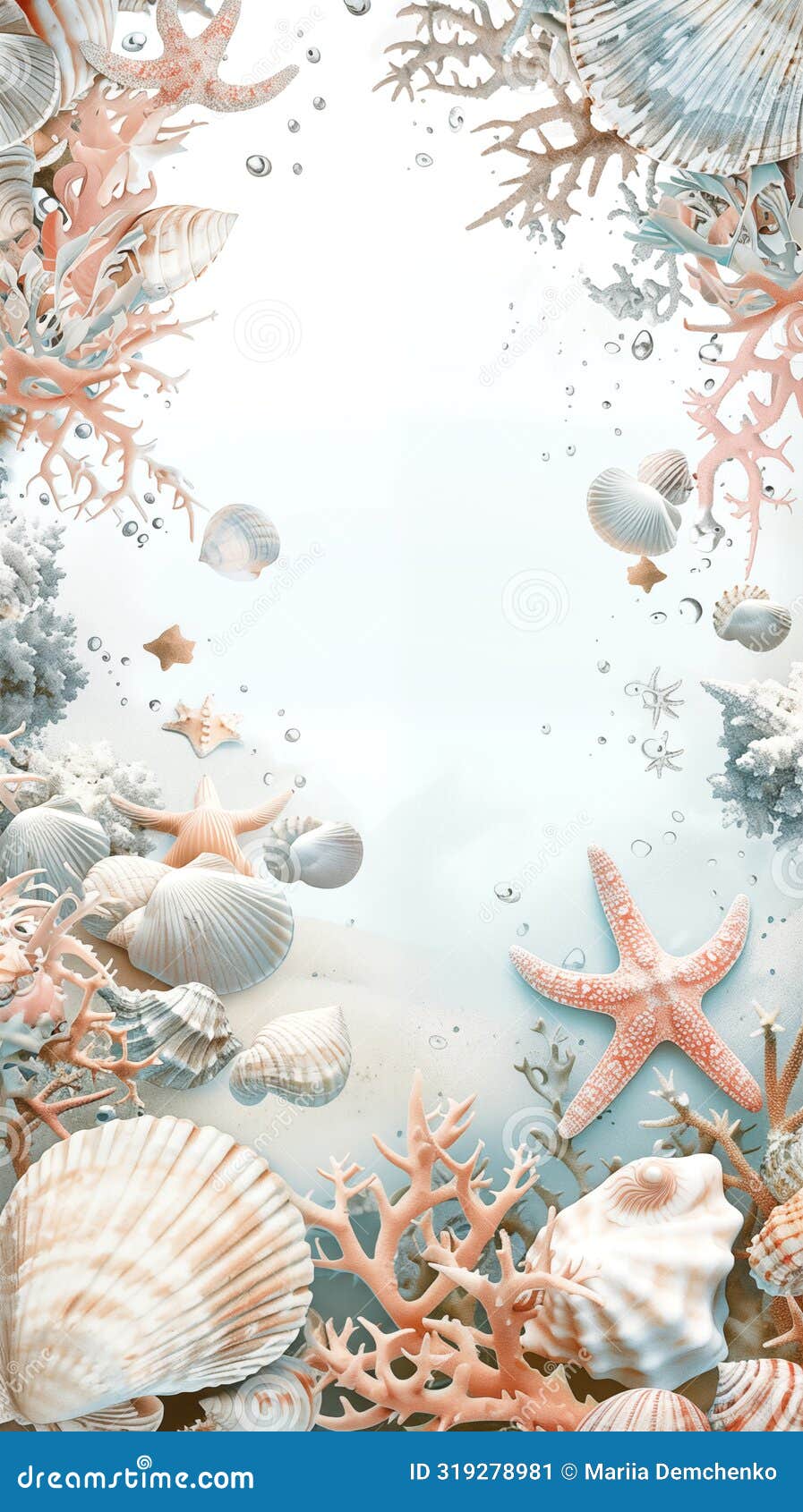 Shell and Coral Frame with Copy Space and Underwater Elements in Pastel ...