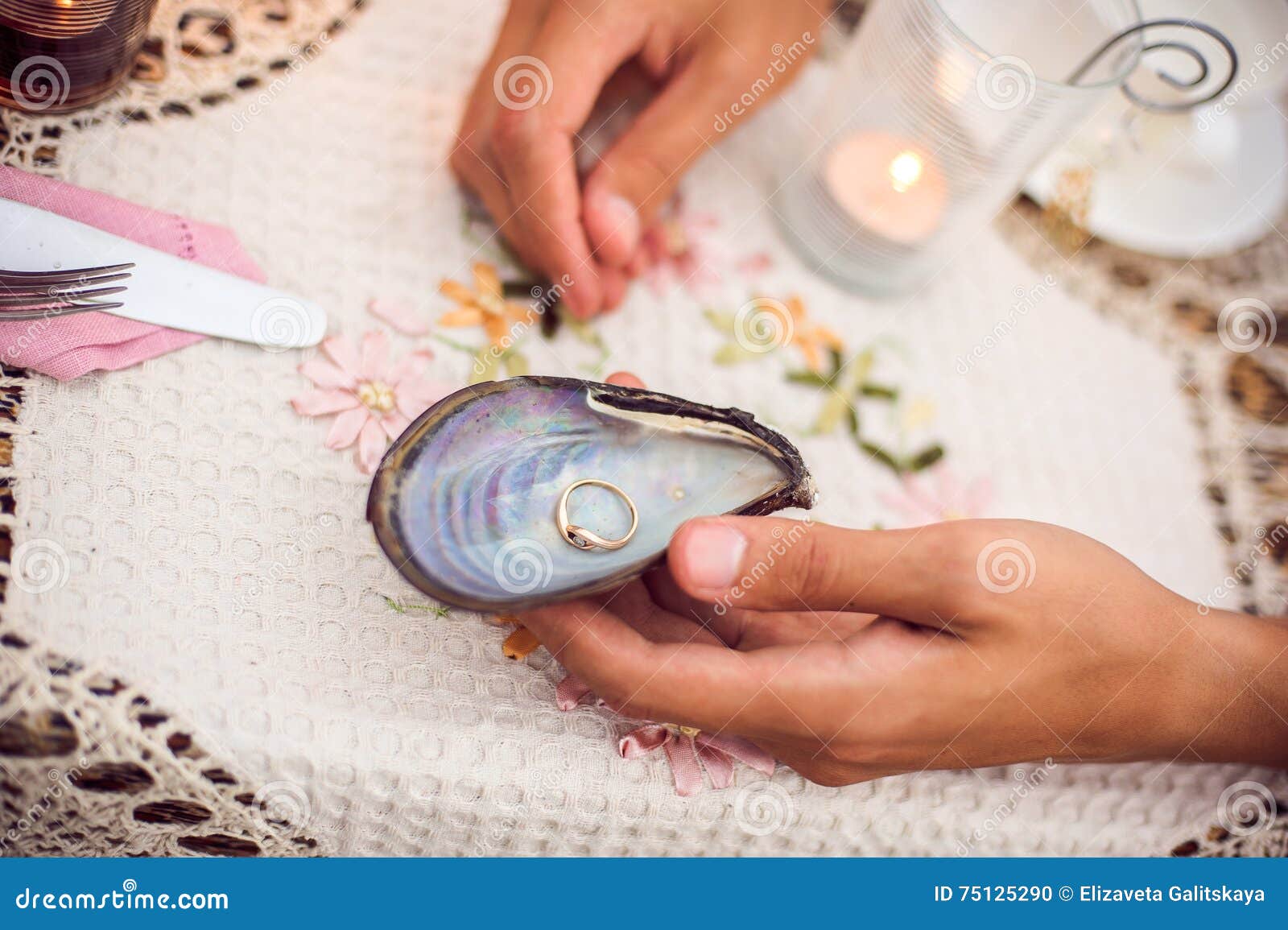Shell with Engagement Ring Inside Stock Photo - Image of precious ...