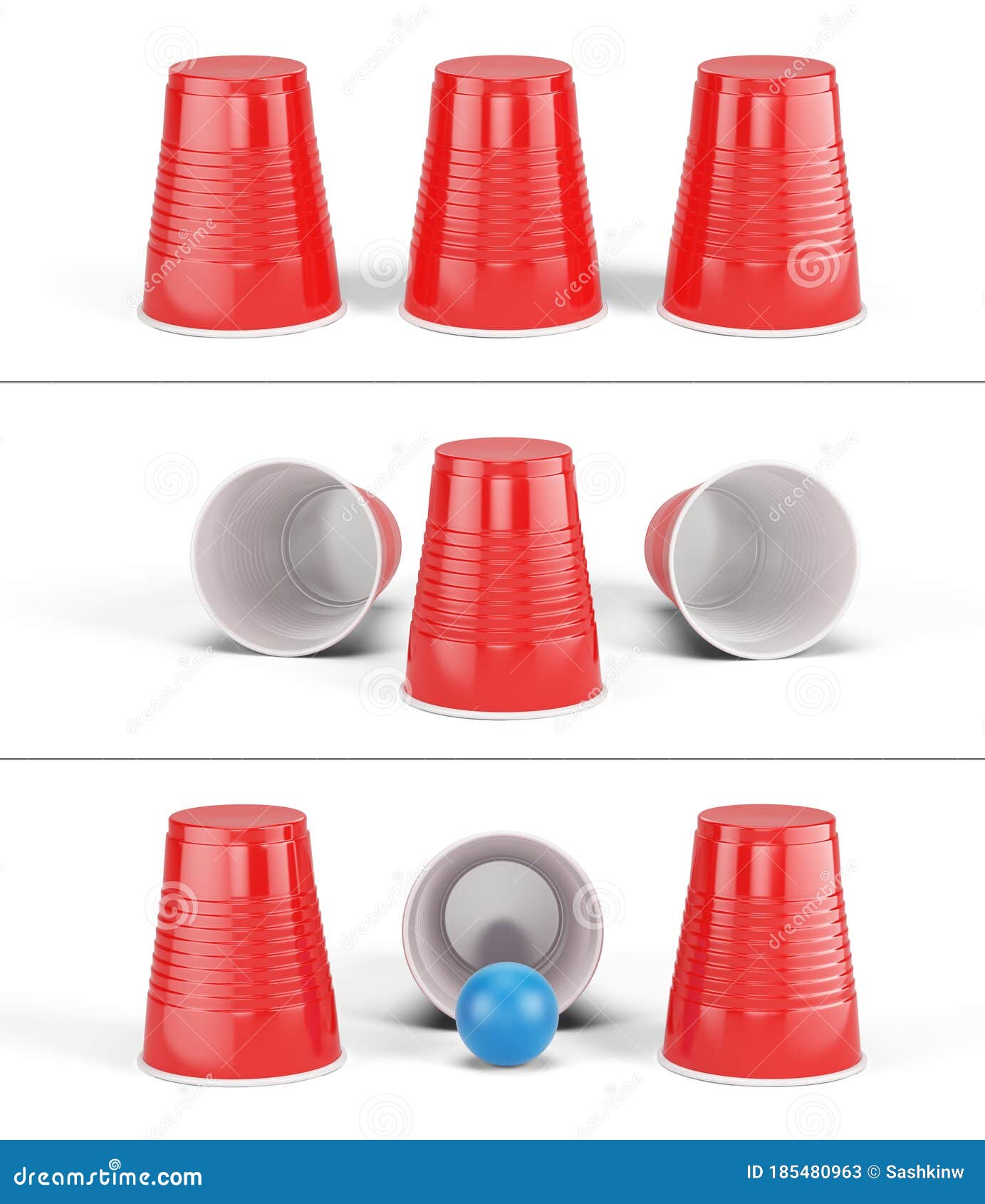Shell Game - Three Red Cups Isolated on White Stock Illustration ...