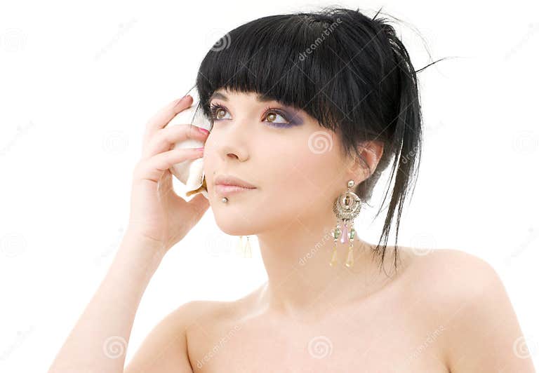 Shell girl stock image. Image of beauty, looking, brunette - 5461509
