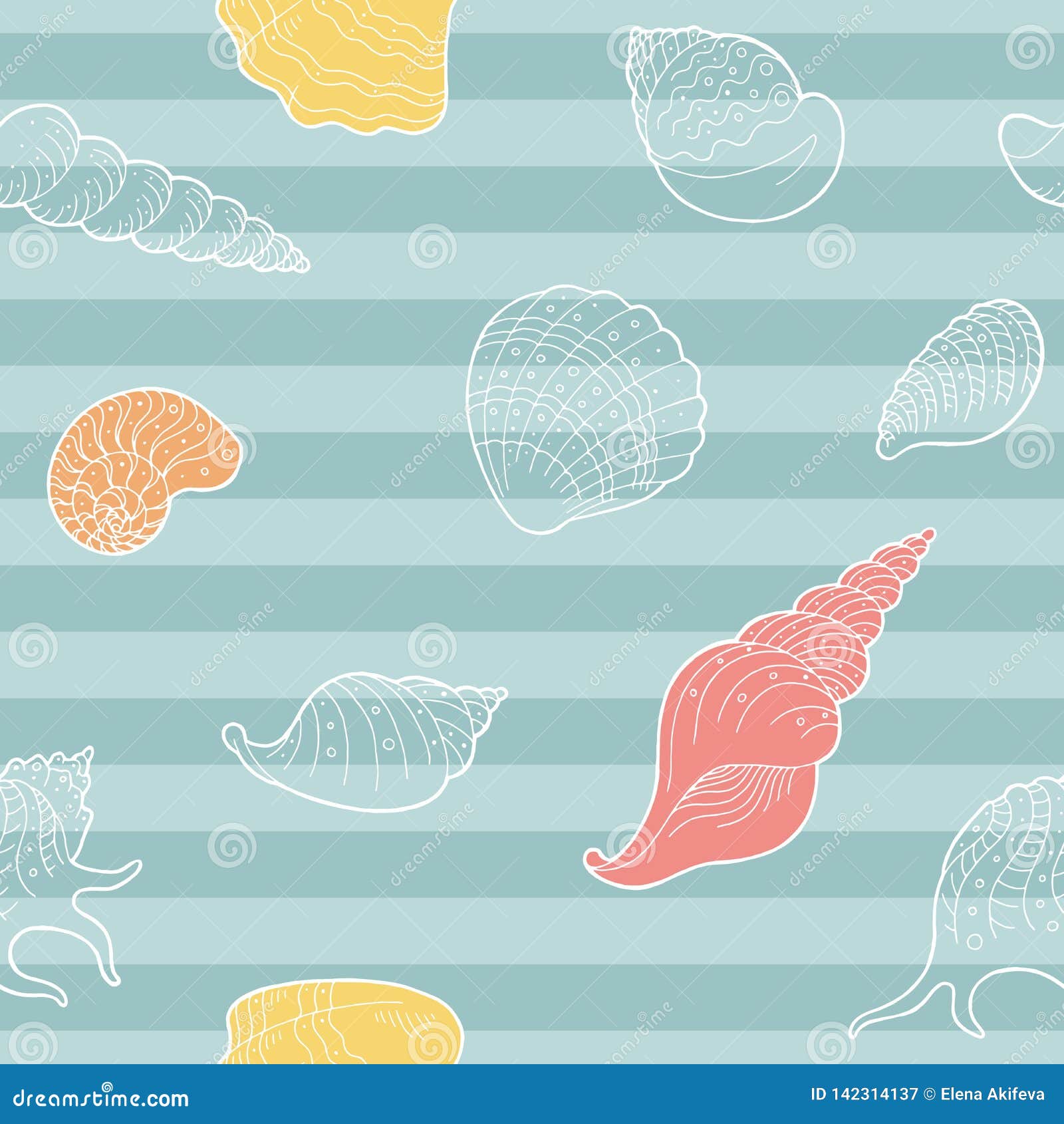 Shell Graphic Color Seamless Pattern Background Sketch Illustration ...