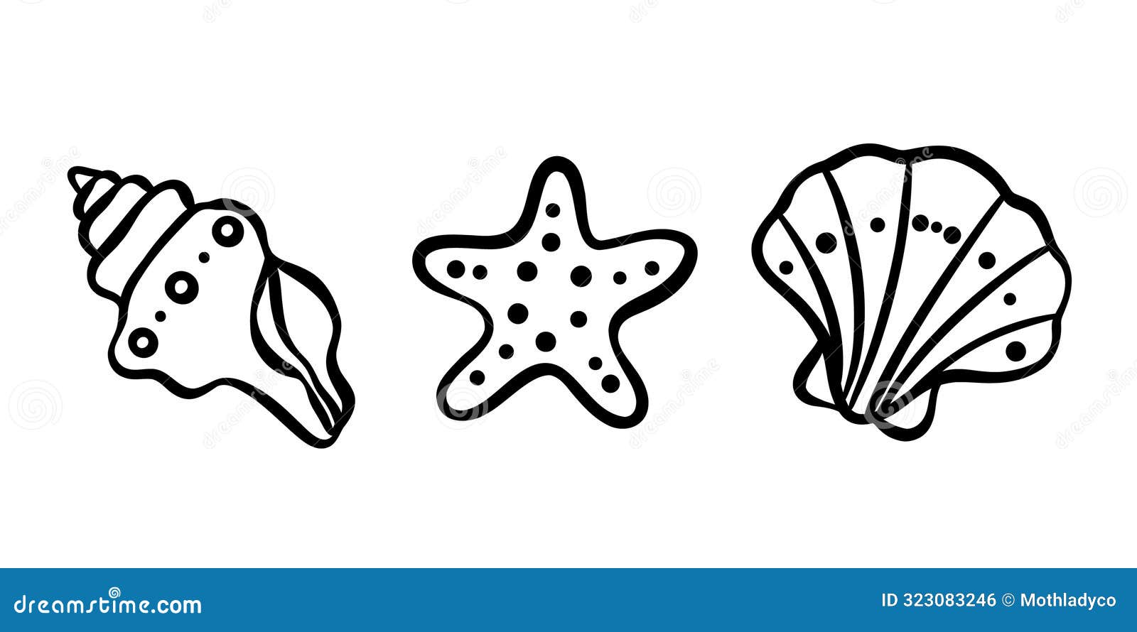 Shell Line Art Doodle Collection, Hand Drawn Illustration Set Stock ...