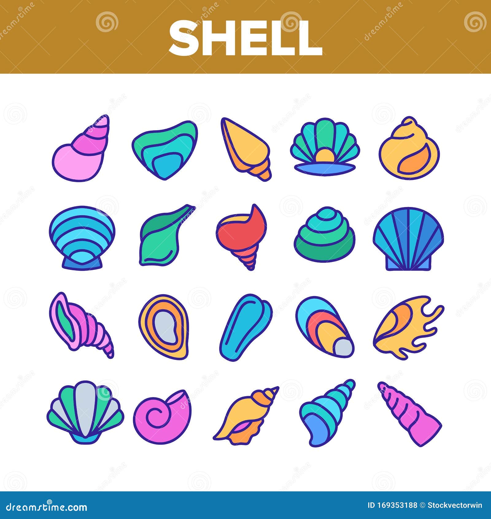 Shell and Marine Conch Collection Icons Set Vector Stock Vector ...