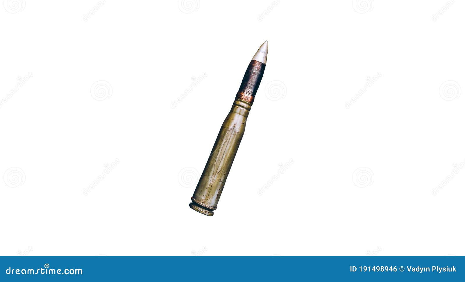 Shell Missile Is Lying On Old Metal Green Cannon From The Time Of ...