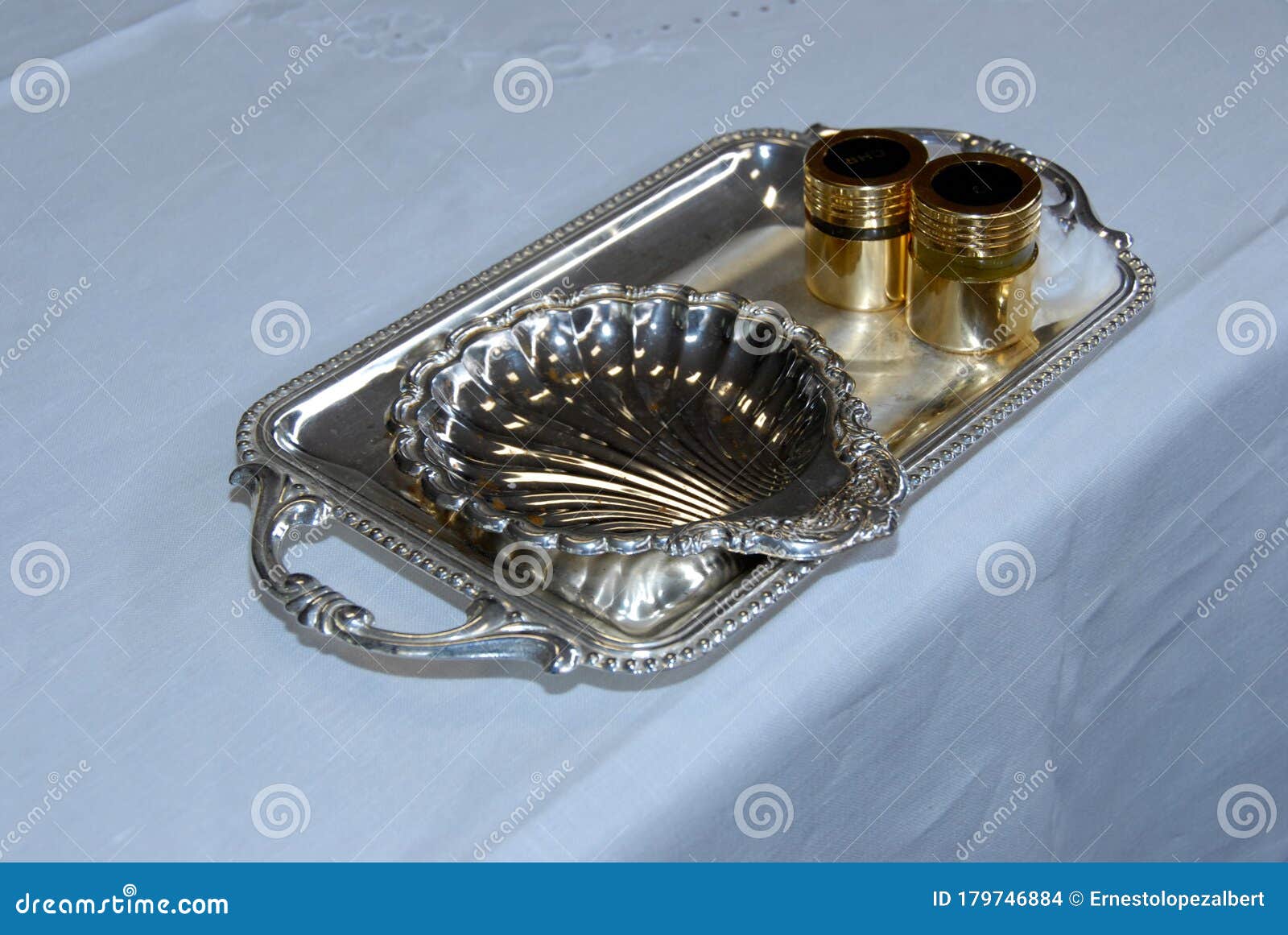 Shell and Oils Prepared for the Religious Ritual of Baptism Stock Photo ...