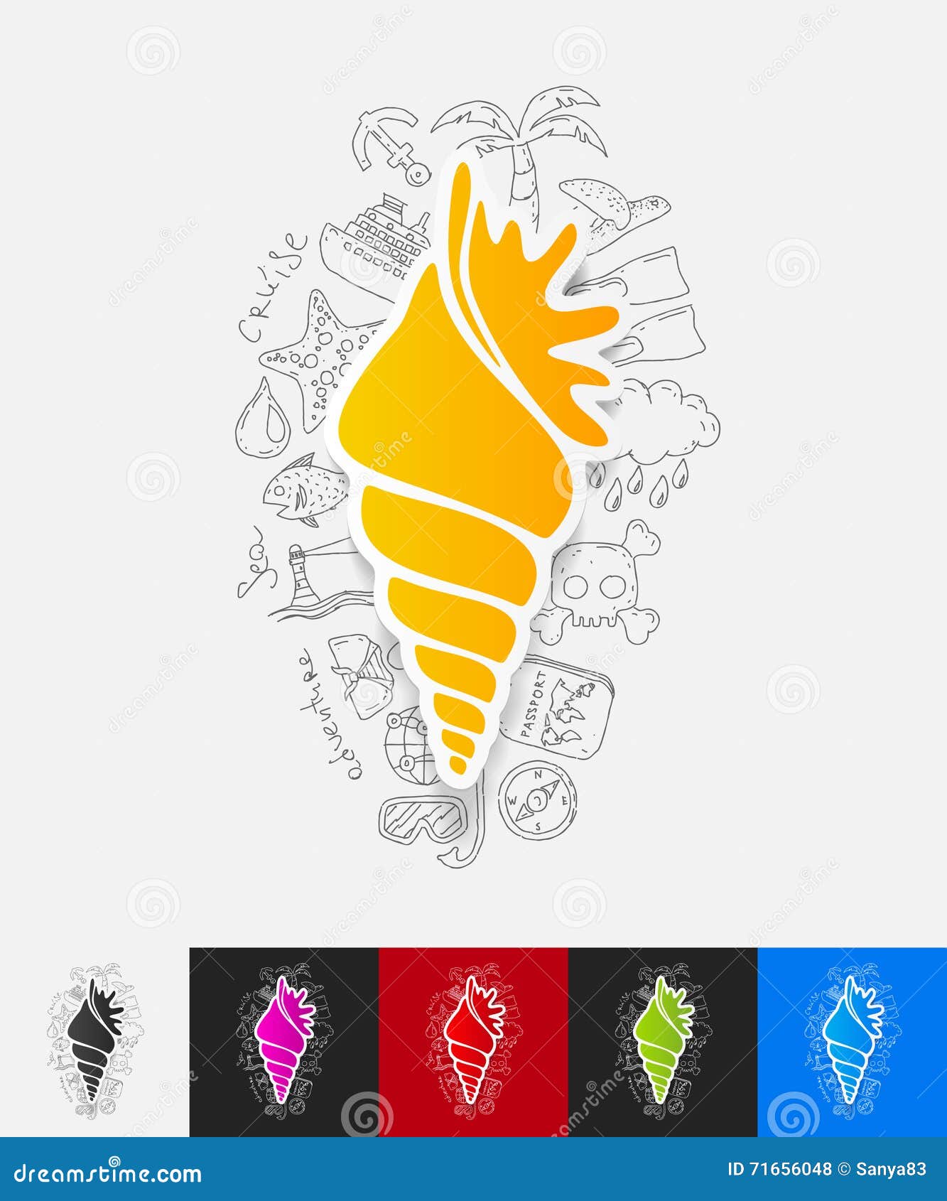 Shell Paper Sticker with Hand Drawn Elements Stock Vector ...