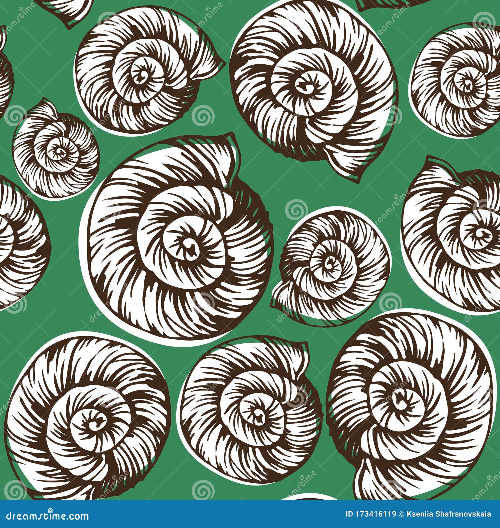 Shells Hand Drawn Vector Seamless Pattern Stock Vector - Illustration ...