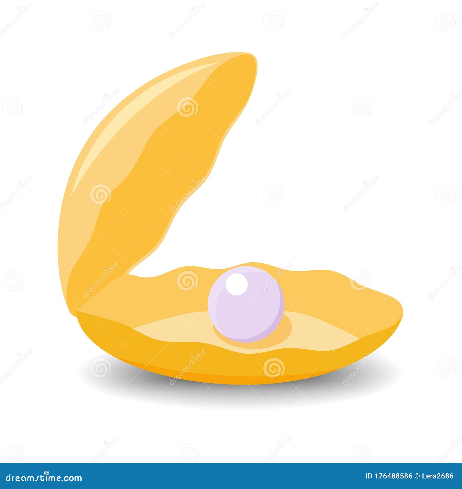 Shell Pearl in Cartoon Style. Opened Shell with Pearls Inside. Color ...