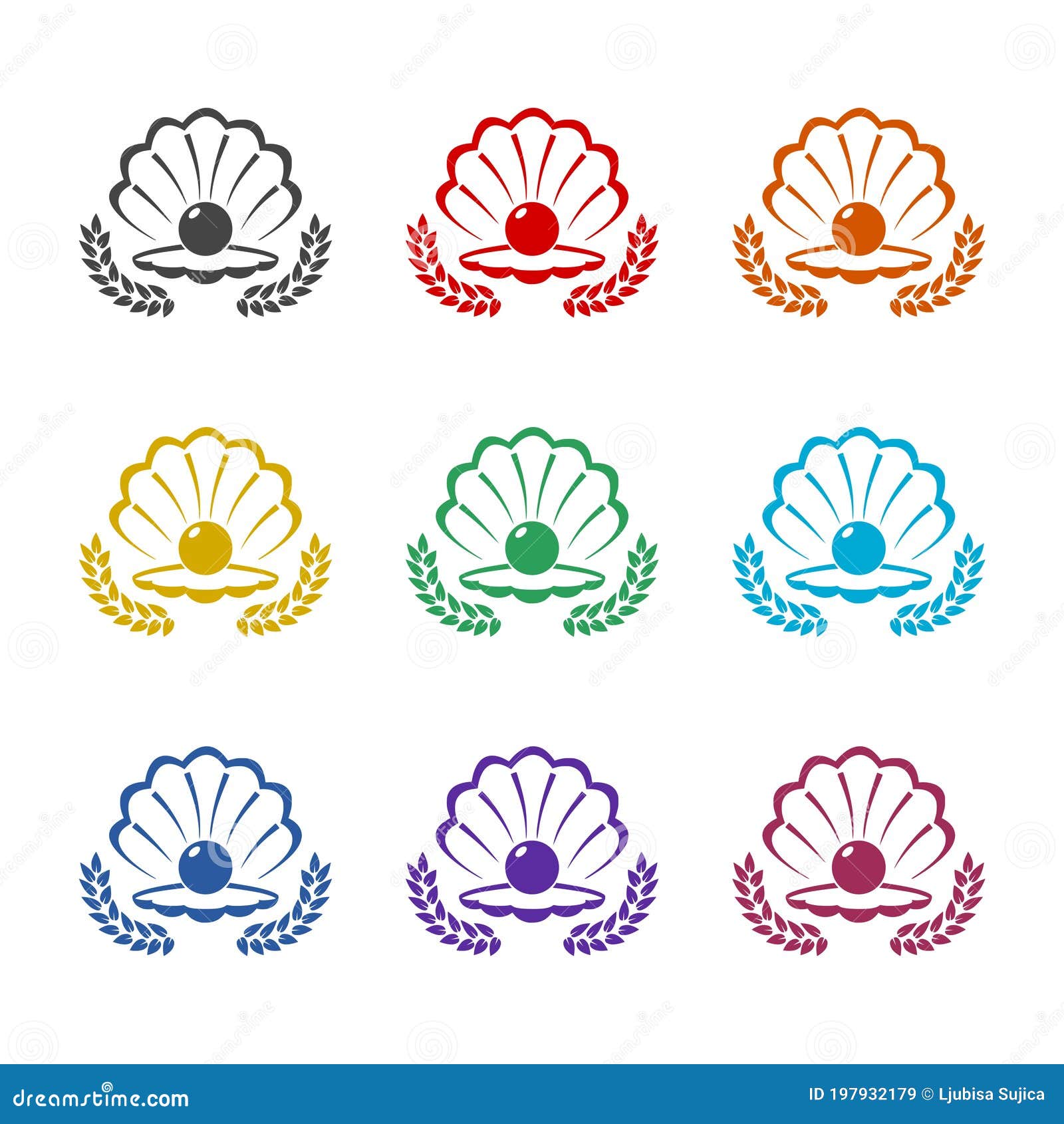 Shell with Pearl Icon, Color Set Stock Vector - Illustration of luxury ...