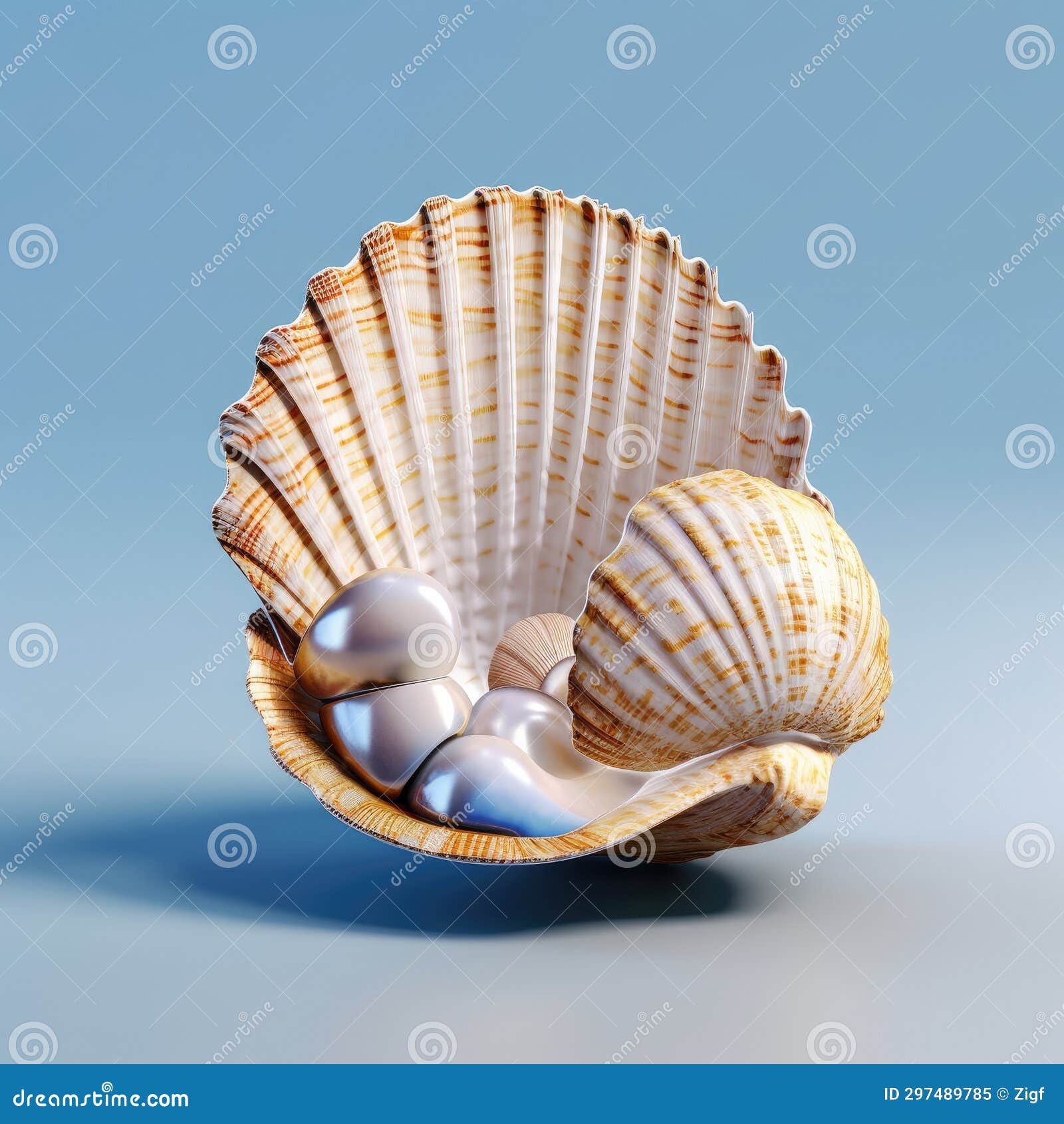 Shell with Pearls in it on Blue Background Stock Illustration ...