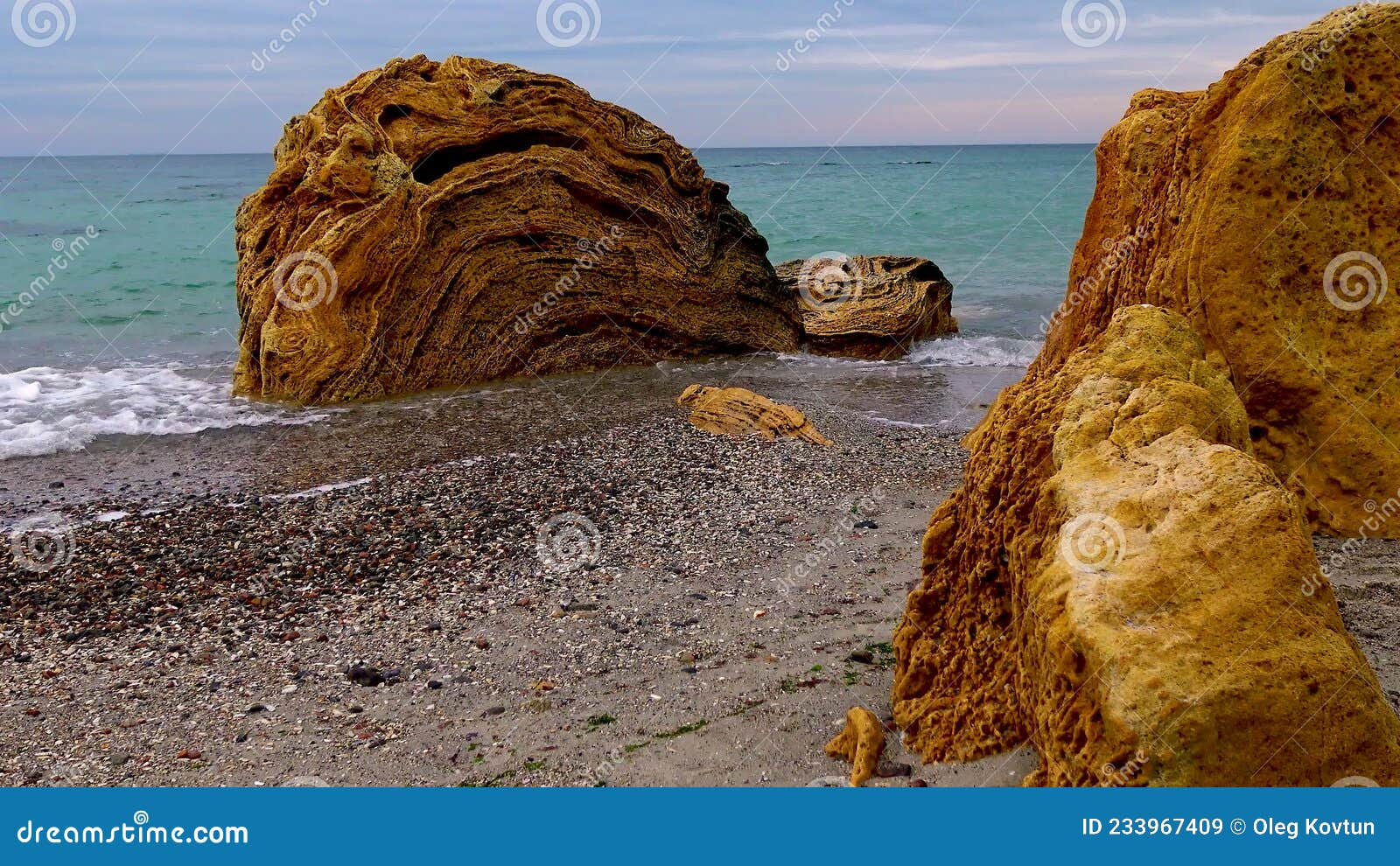 Shell Rock with Curved Layers on a Beach by the Sea, Geological ...