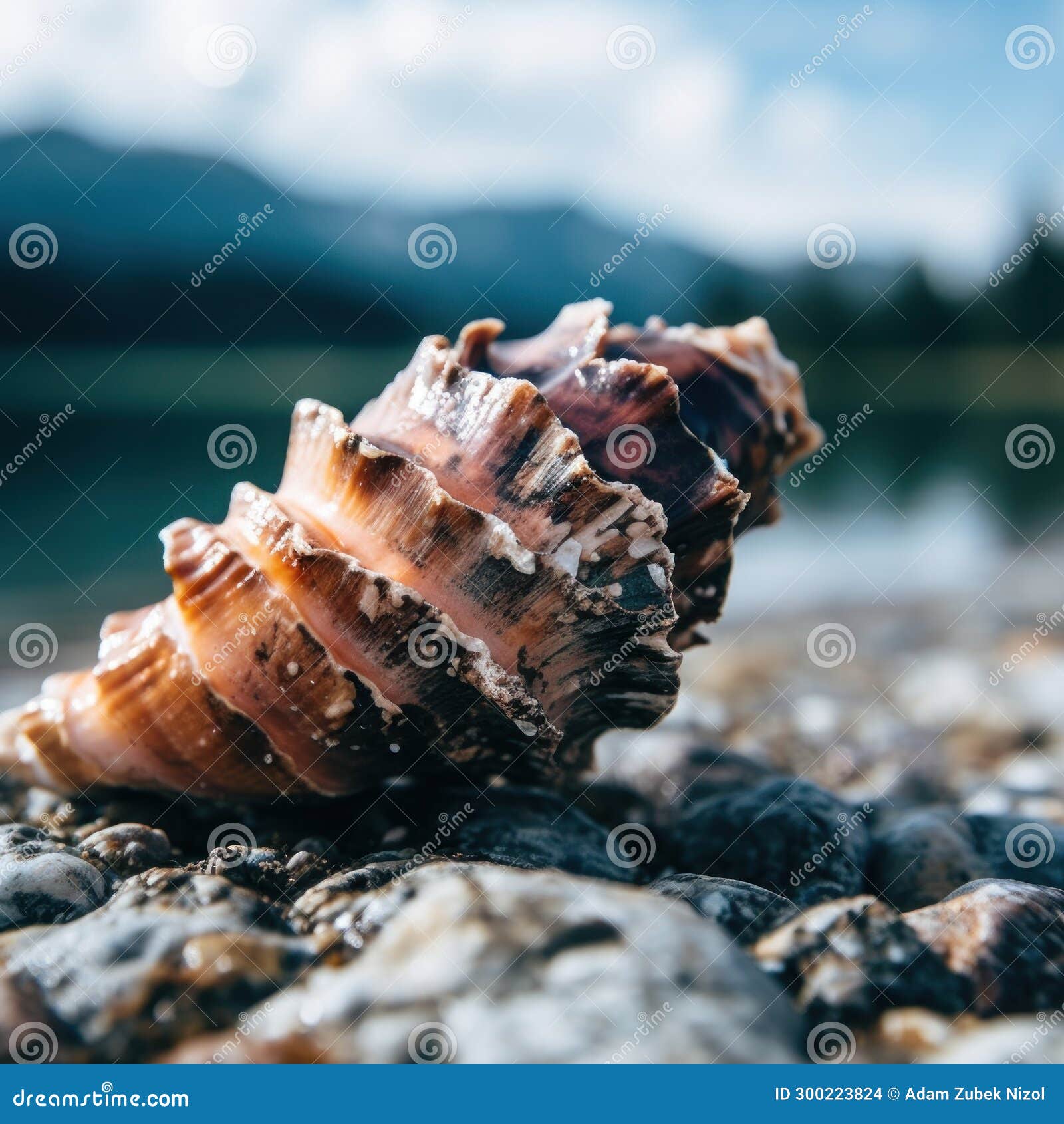 A shell on a rocky beach stock illustration. Illustration of ...