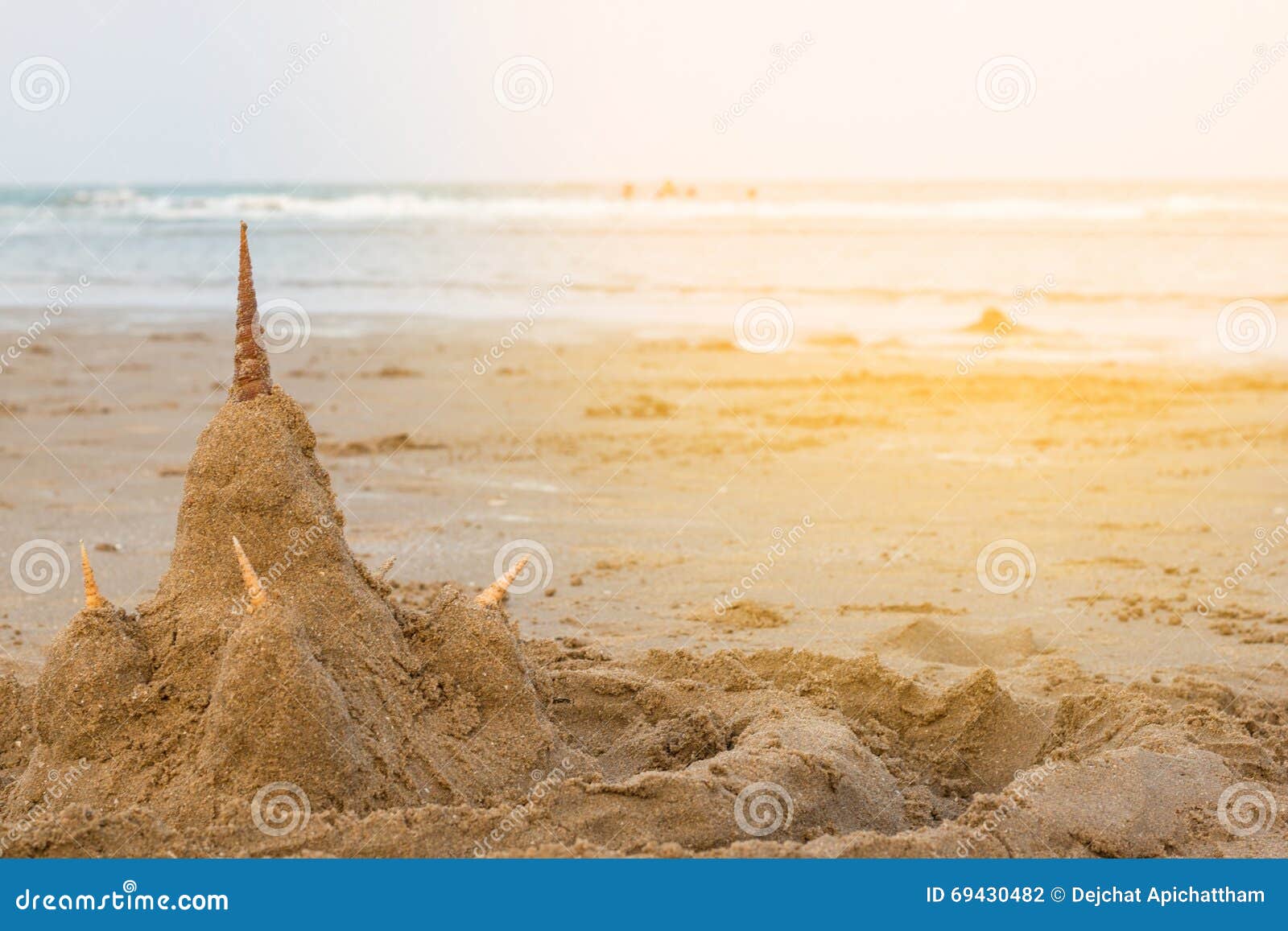 Shell Sand Castles on the Beach Stock Photo - Image of sculpture ...