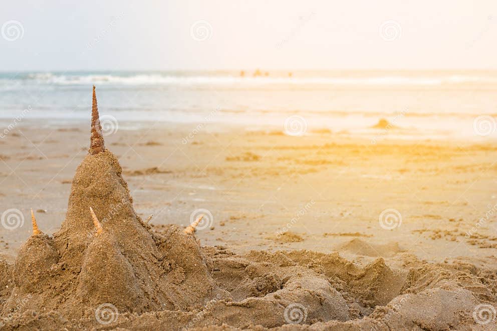 Shell Sand Castles on the Beach Stock Photo - Image of sculpture ...