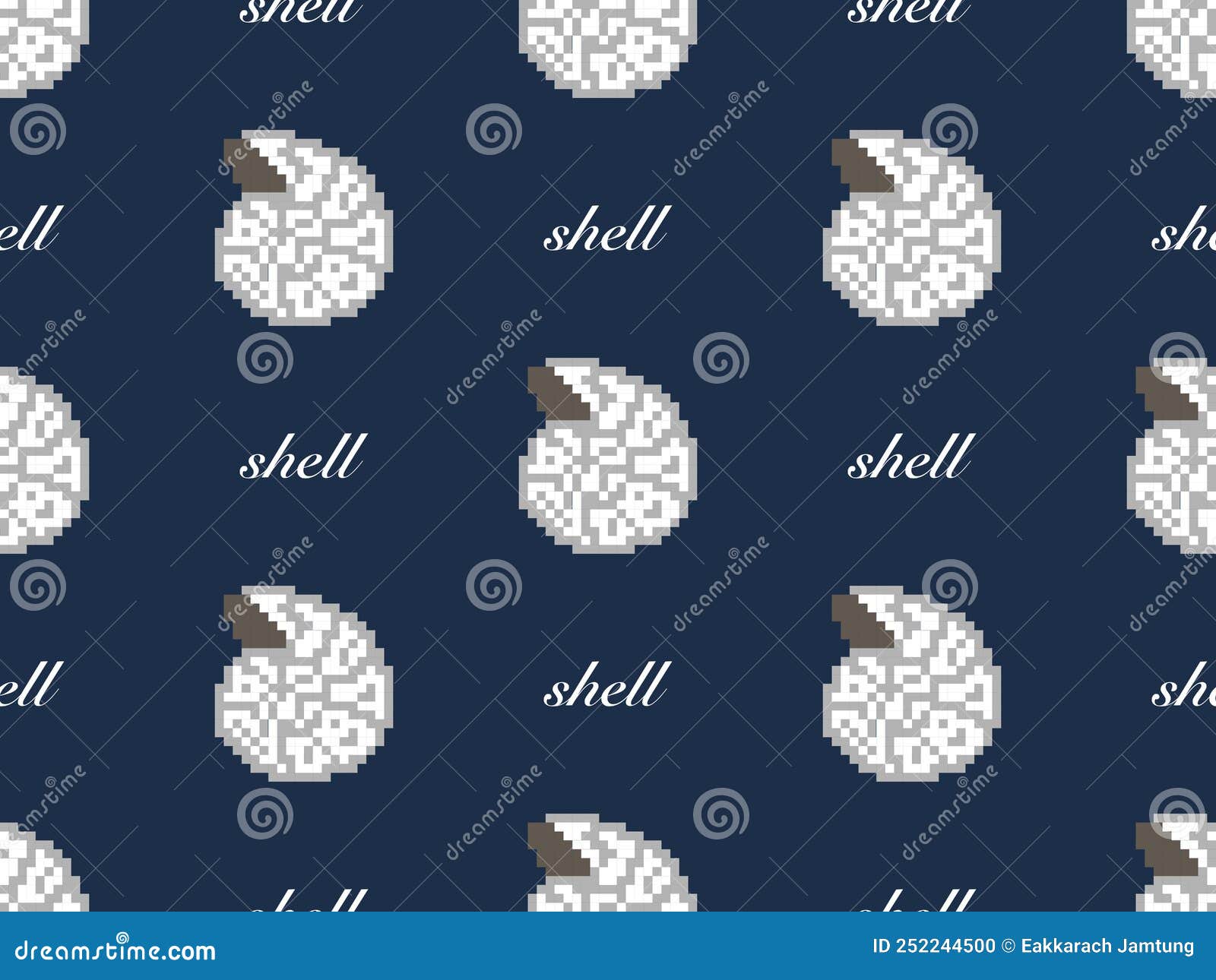 Shell Seamless Pattern on Blue Background. Pixel Style Stock ...
