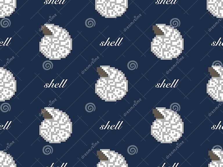 Shell Seamless Pattern on Blue Background. Pixel Style Stock ...