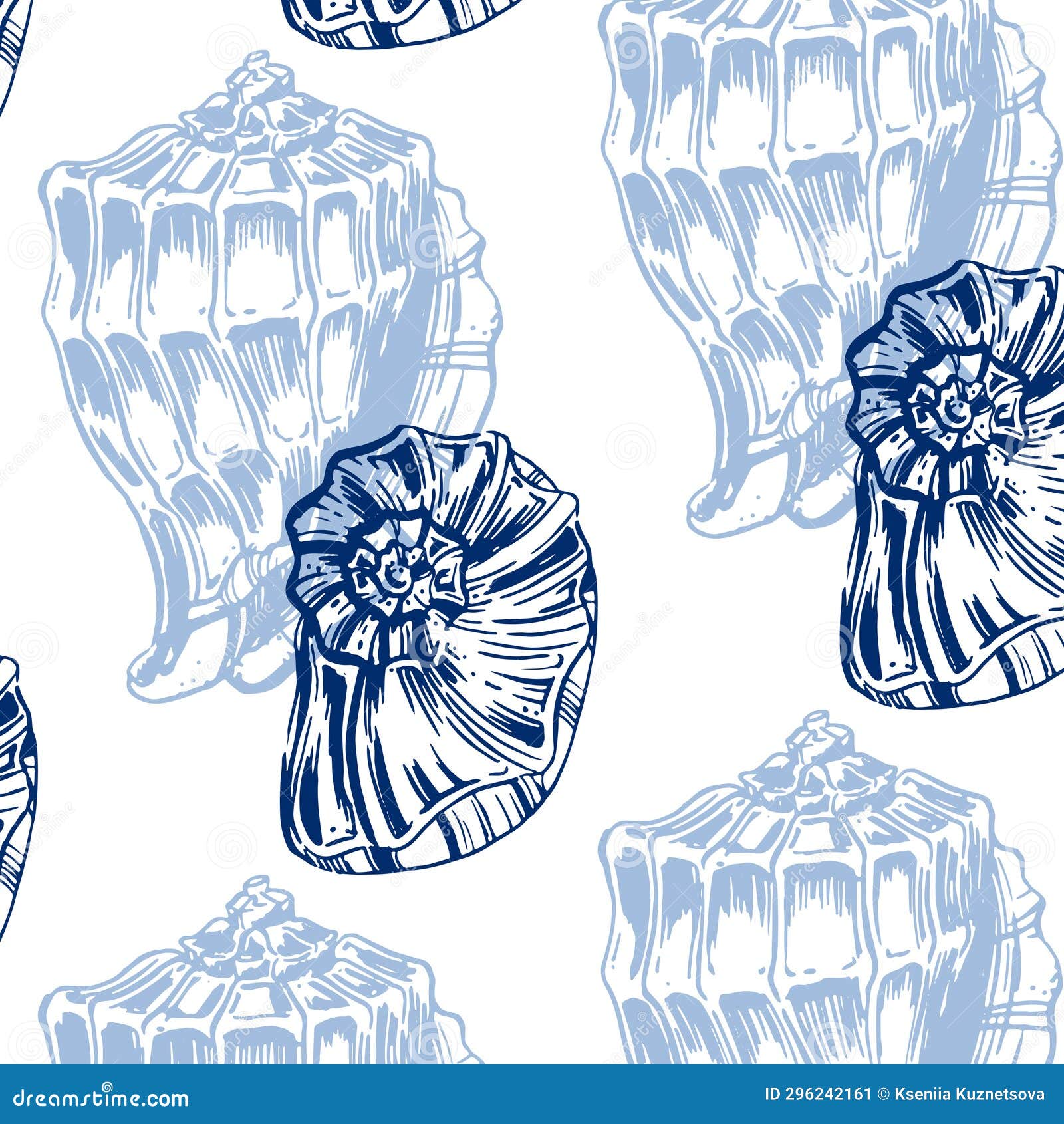 Shell. Seamless Pattern. Hand Drawn Seashells. Engraving on a Marine ...