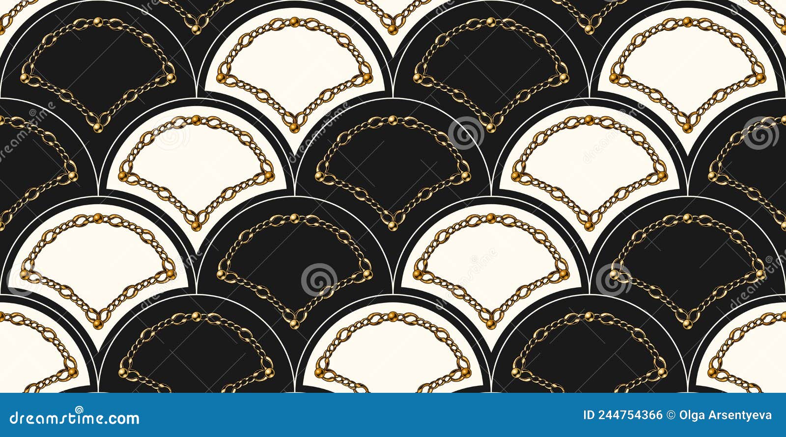 Shell-shaped Grid Seamless Pattern with Gold Chain Stock Vector ...