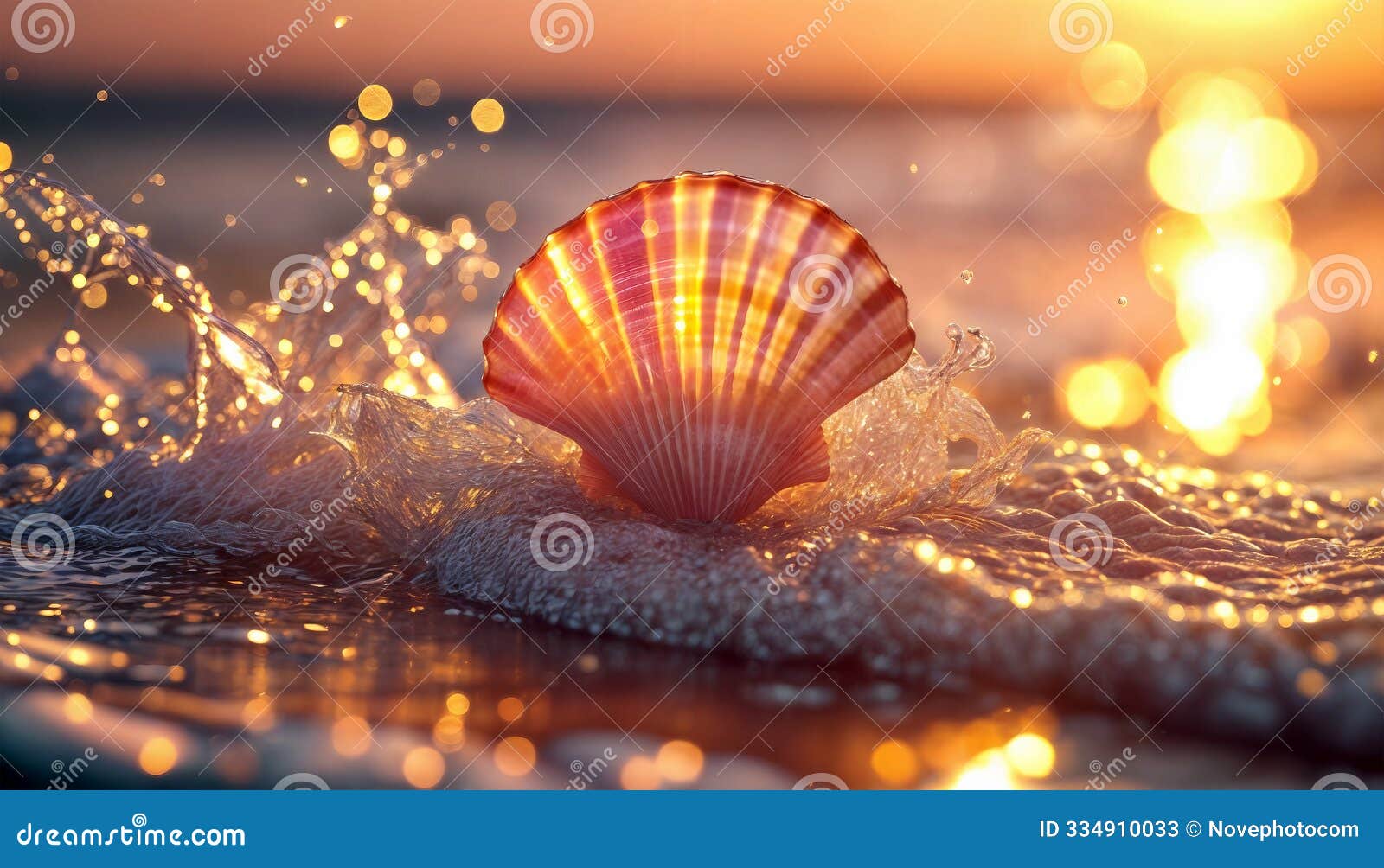 Shell in the Splashes of Sea Waves. a Pair of Beautiful Shells in the ...